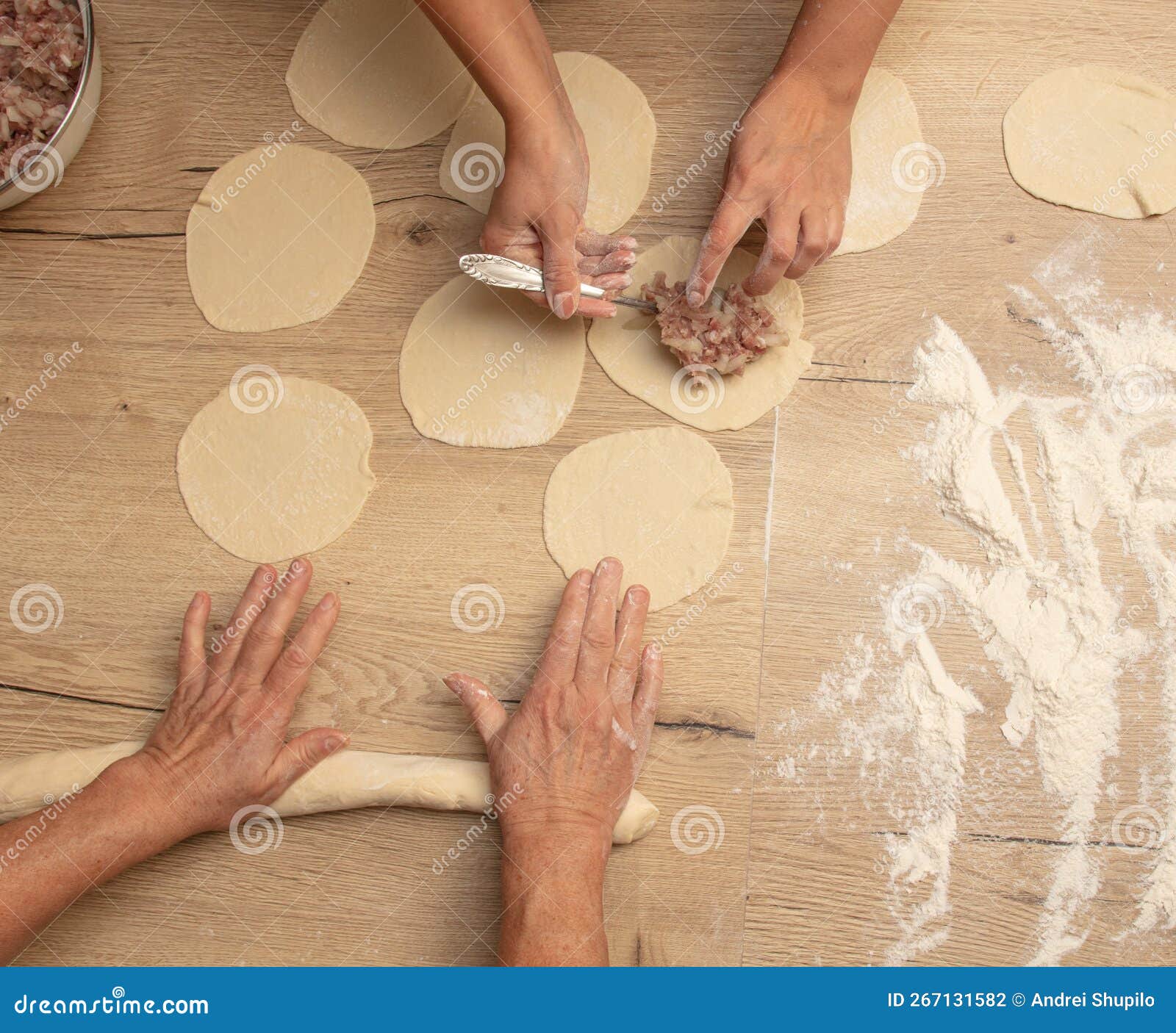 Cooking Dough with Meat on the Table. Stock Photo - Image of healthy ...