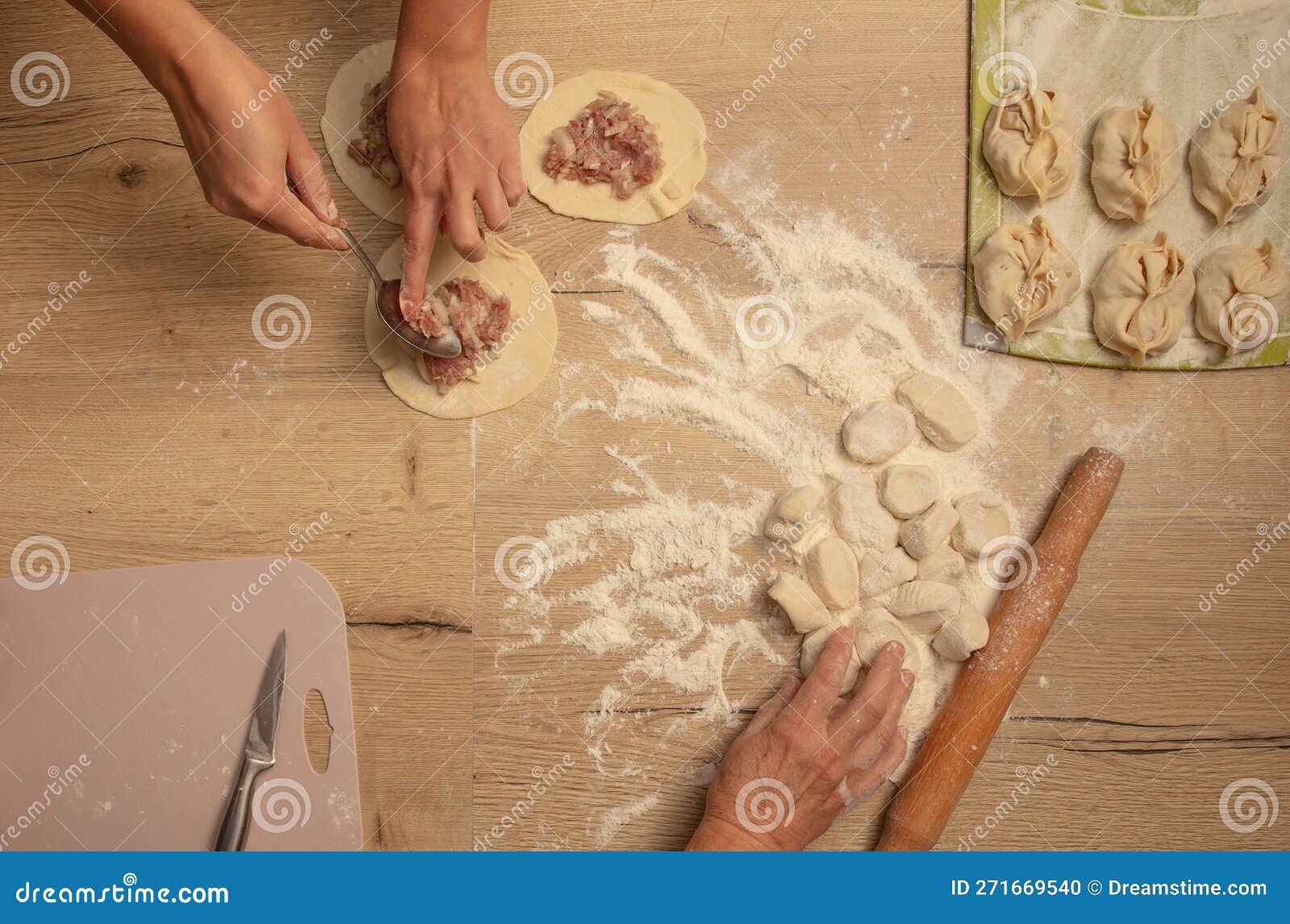 Cooking Dough with Meat on the Table. Stock Photo - Image of gourmet ...