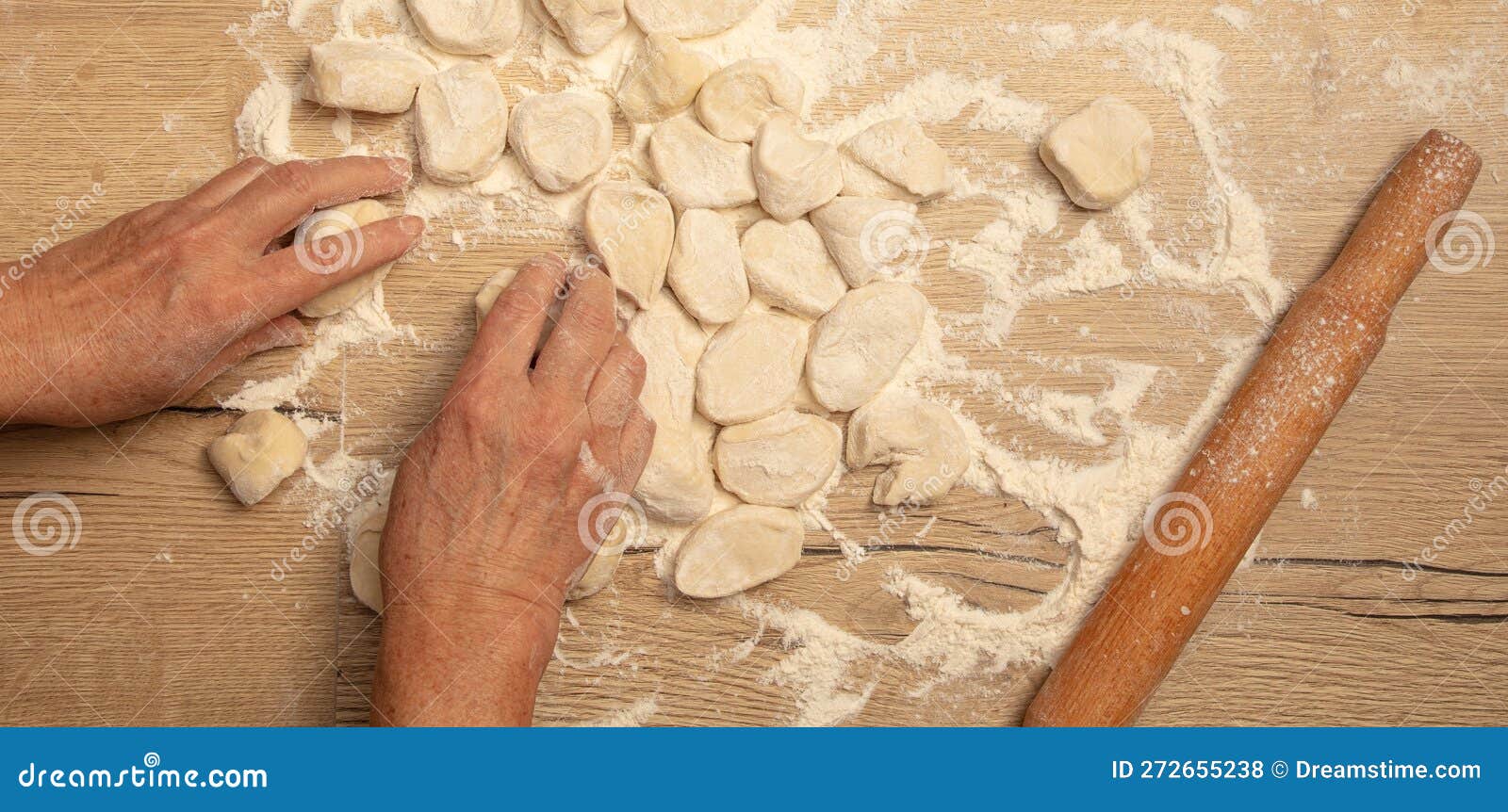 Cooking Dough with Meat on the Table. Stock Photo - Image of healthy ...