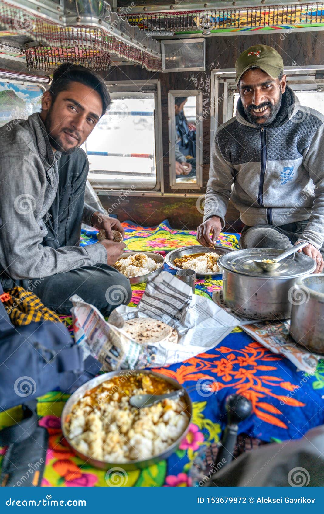 Cooking and Eating View with Indian Drivers Inside the Truck Editorial ...