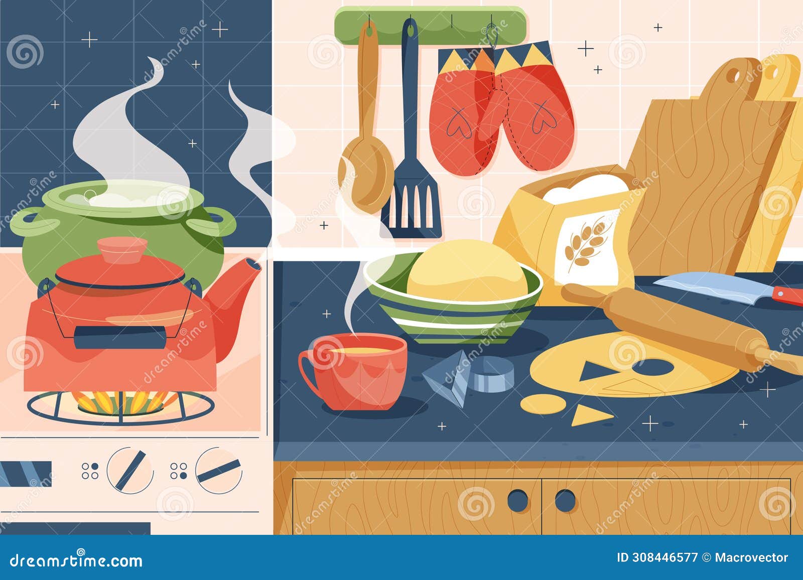 Cooking Elements Hand Drawn Cartoon Composition Stock Illustration ...