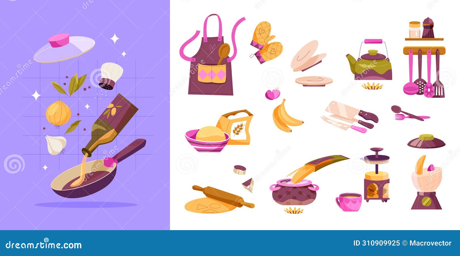 Cooking Elements Hand Drawn Cartoon Icons and Illustration Set Stock ...