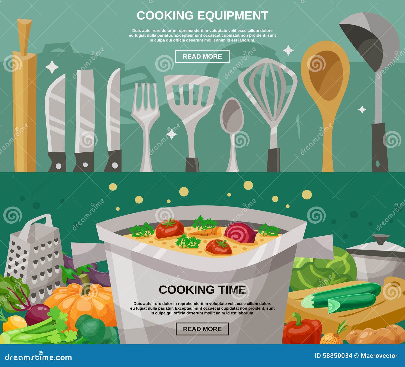 Cooking Equipment and Time Banners Set Stock Vector - Illustration of ...