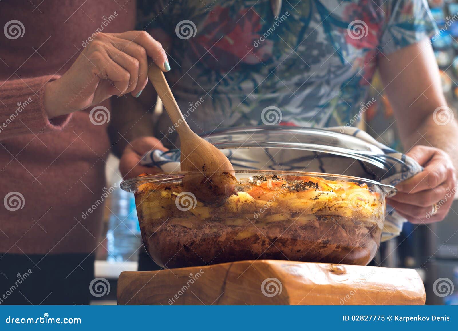 Cooking the Family Dinner Horizontal Stock Image - Image of glass ...