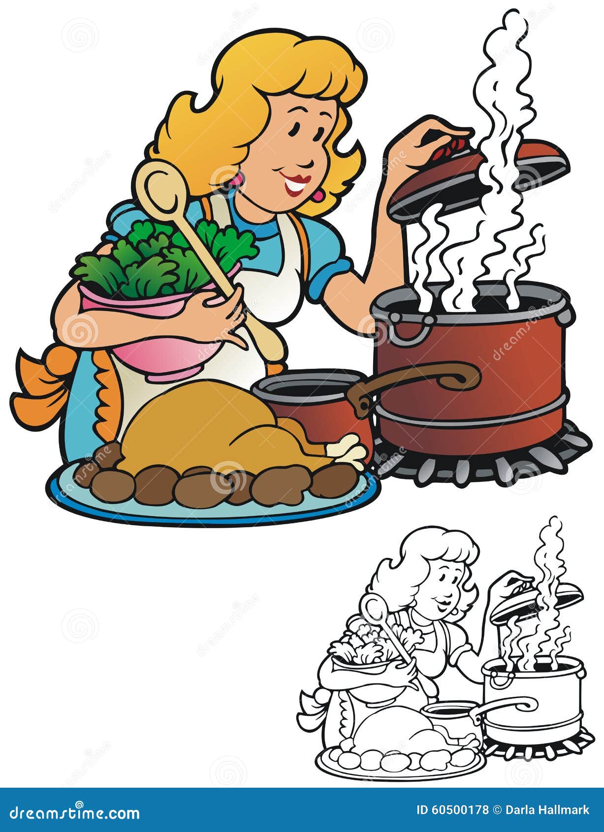 Cooking a Feast stock vector. Illustration of apron, vegetables - 60500178