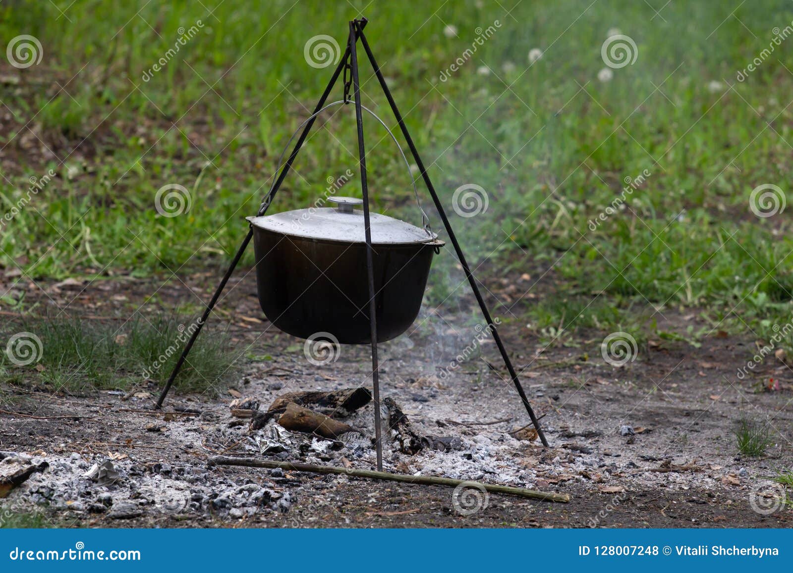 Cooking in Field Conditions, Boiling Pot at the Campfire on Picnic ...