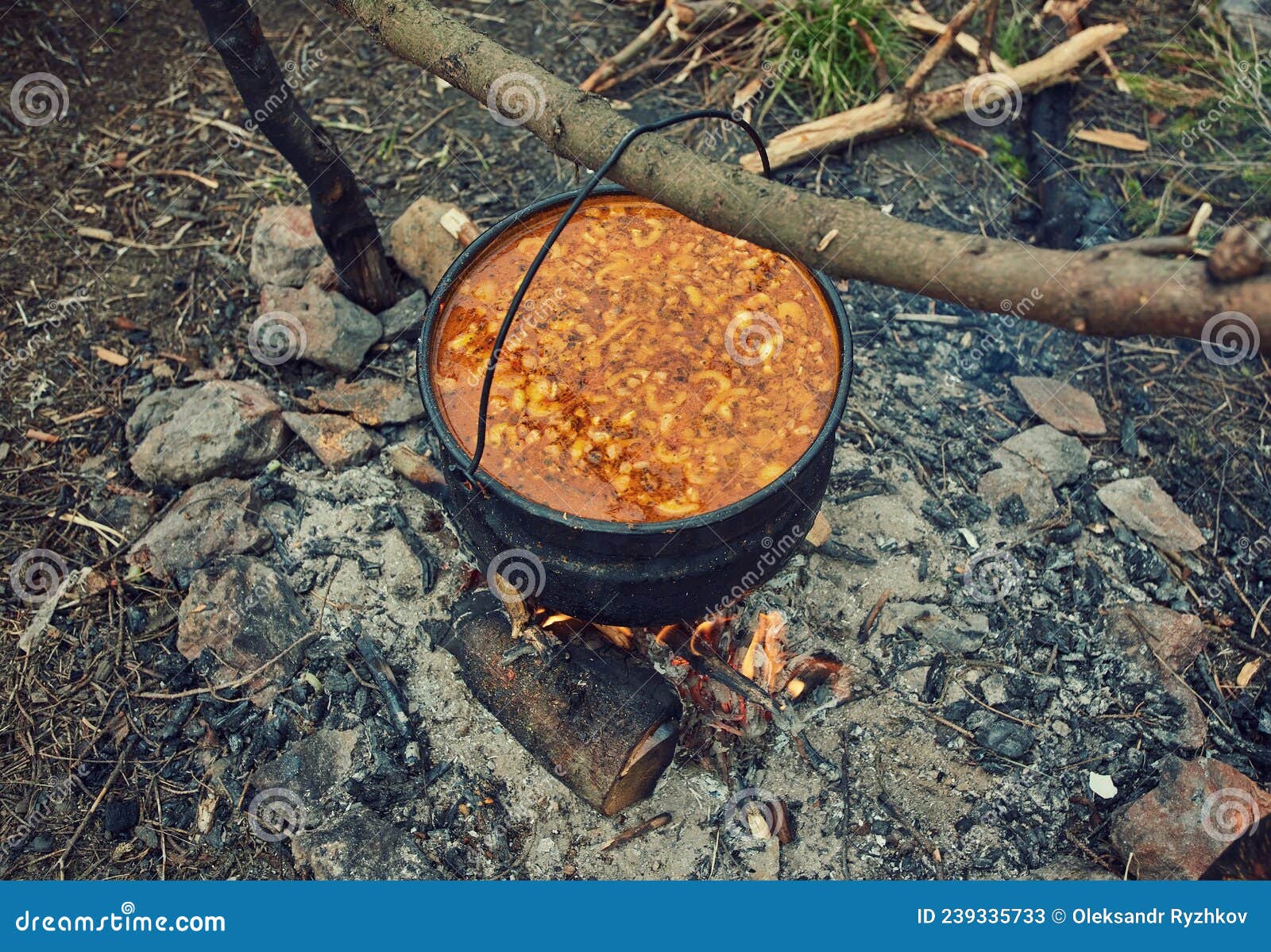 Cooking in Field Conditions, Boiling Pot at the Campfire Stock Image ...