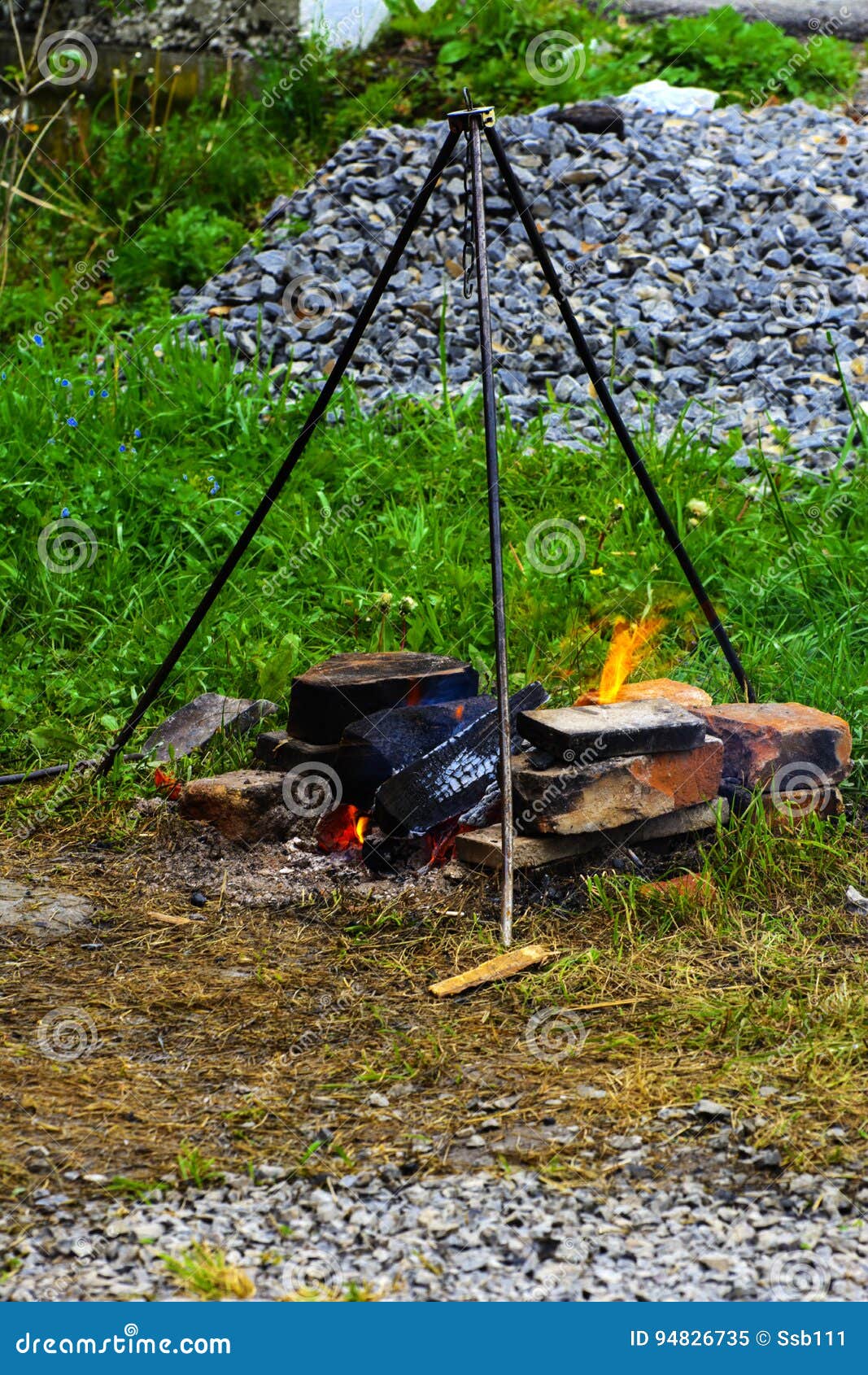 Cooking on a Fire in the Open Air, Fire, Stand on Three Supports Stock ...