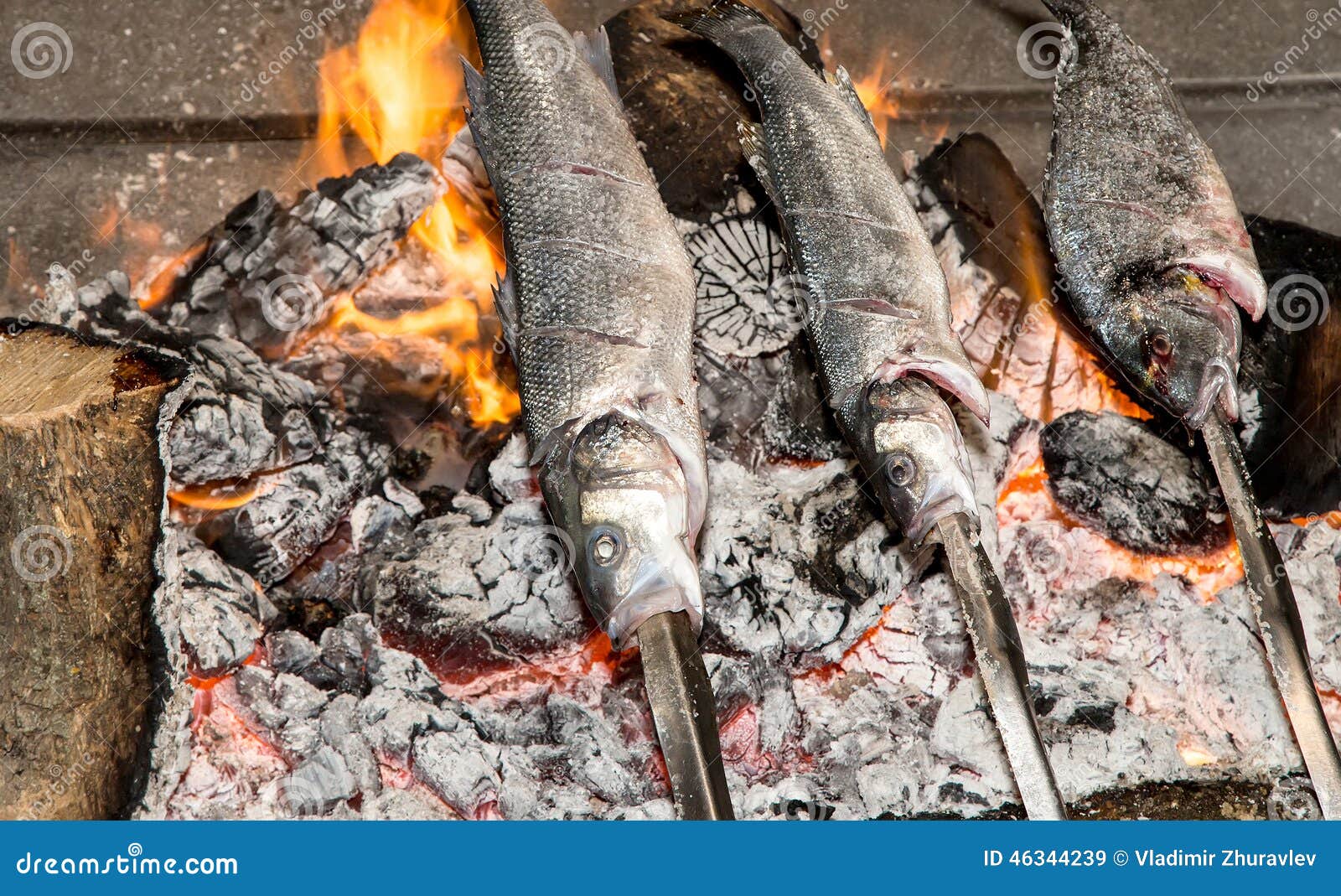 Cooking Fish Grilled Over Hot Coals Bonfire Stock Image - Image of ...