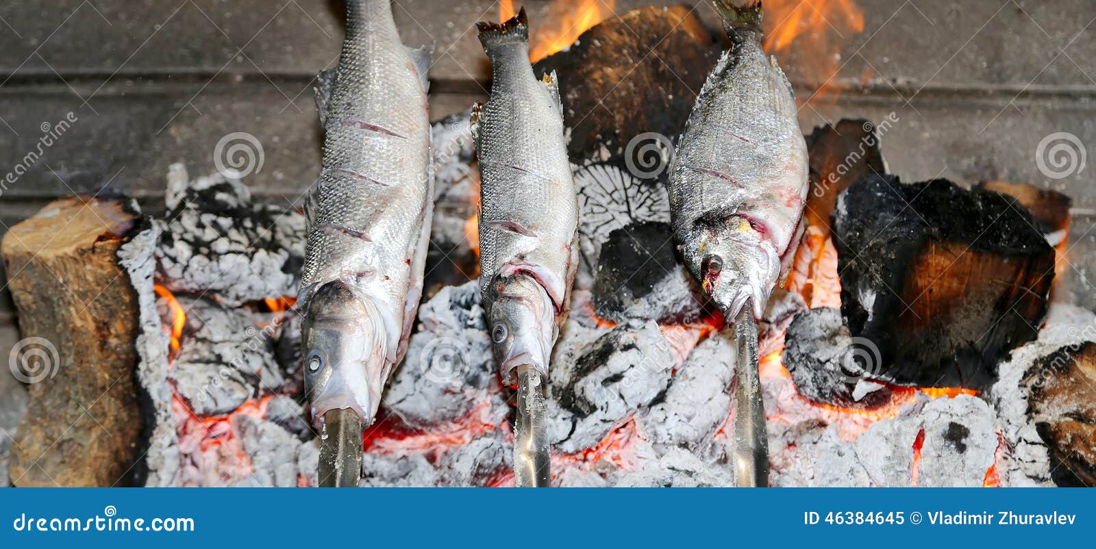 Cooking Fish Grilled Over Hot Coals Bonfire Stock Image - Image of ...