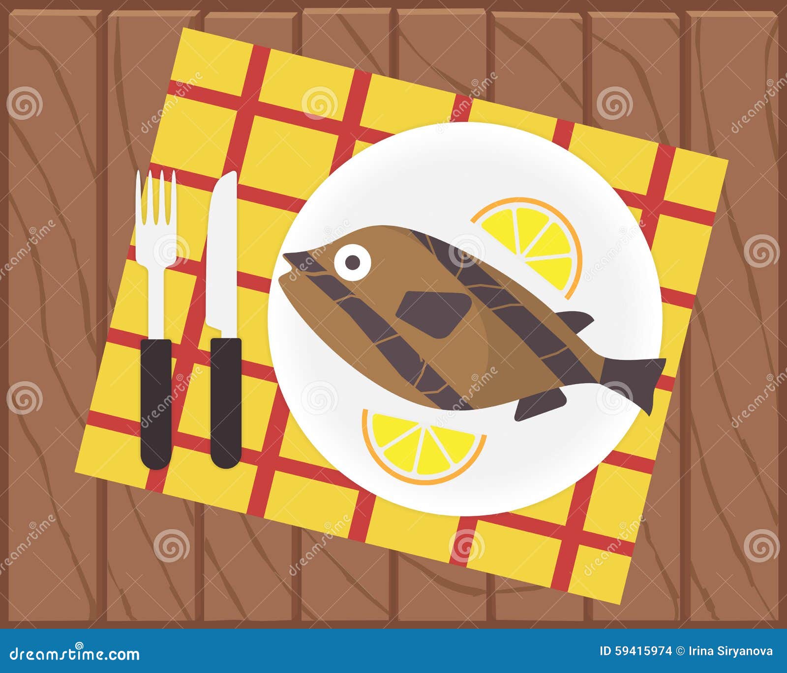 Cooking Fish Dorado, Tuna, Trout, Cartoon Top View Illustration ...