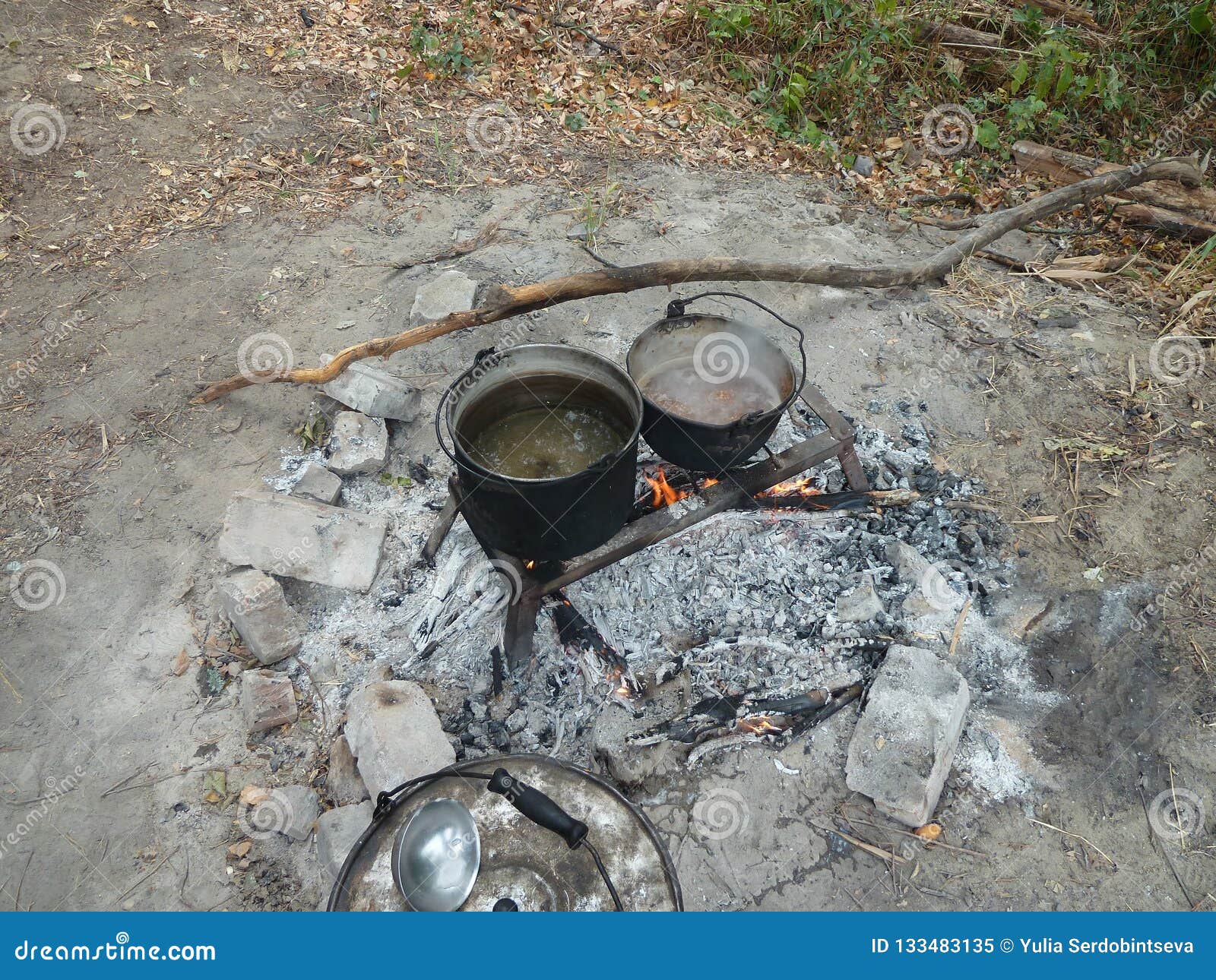 Cooking Food at a Campsite Deep within Forest. Stock Image - Image of ...
