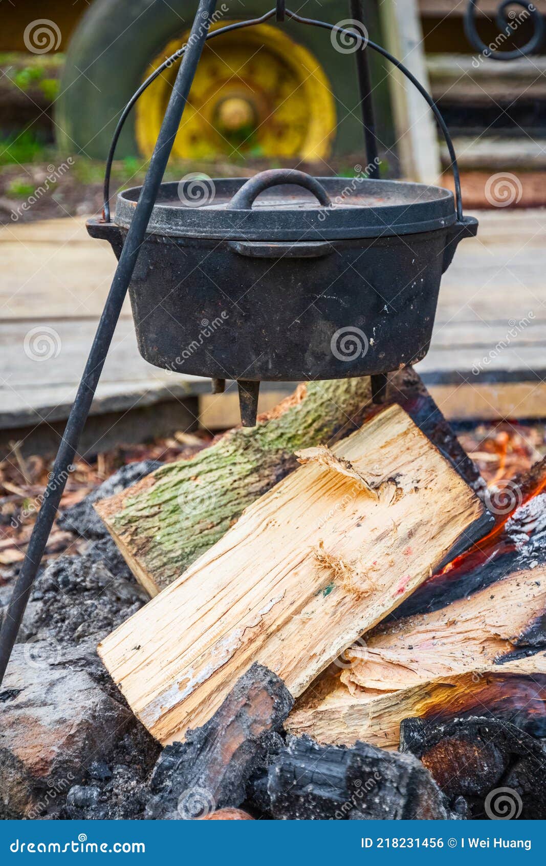Cooking Food in a Cauldron Over Campfire Stock Photo - Image of english ...