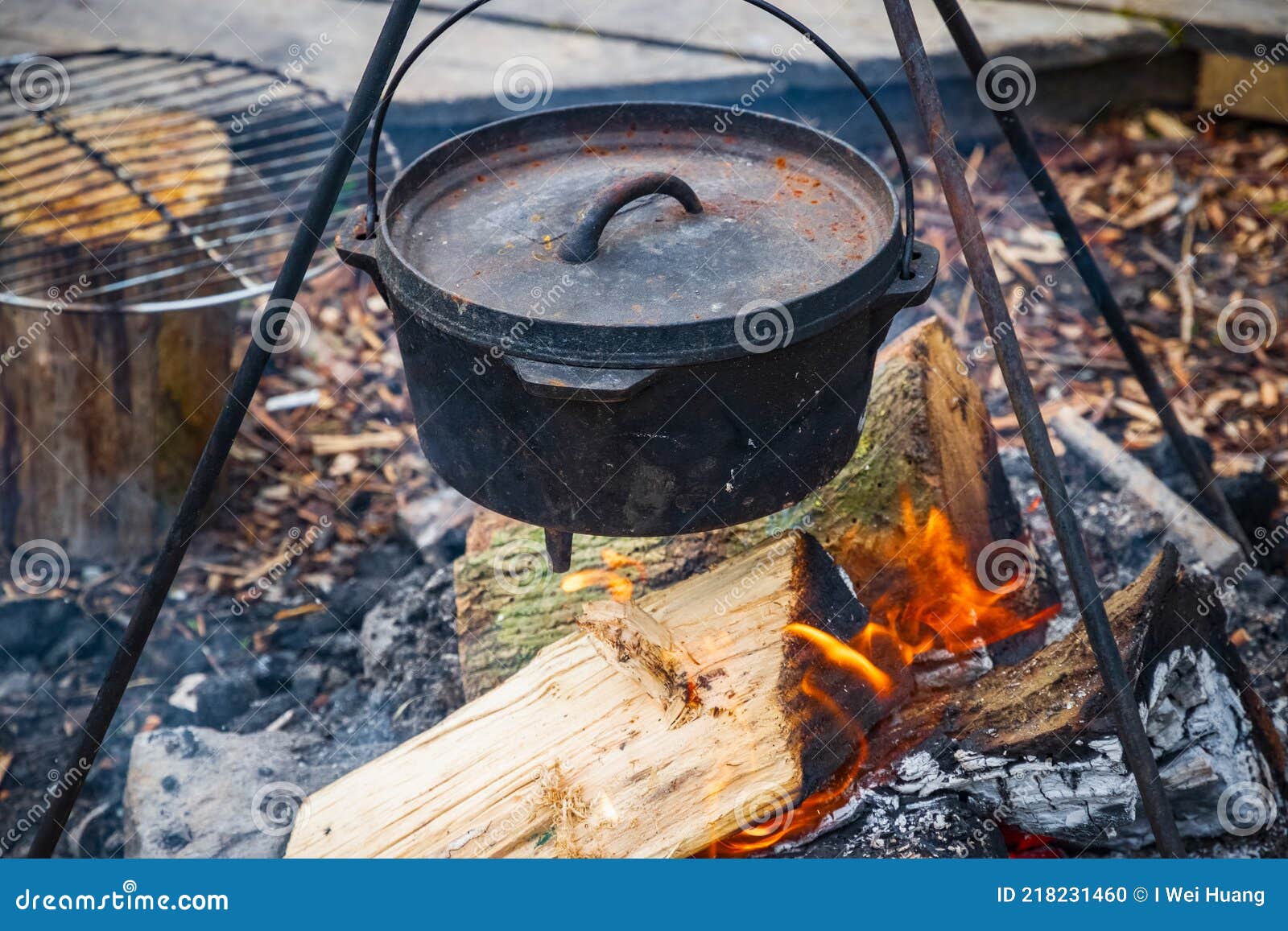 Cooking Food in a Cauldron Over Campfire Stock Photo - Image of english ...