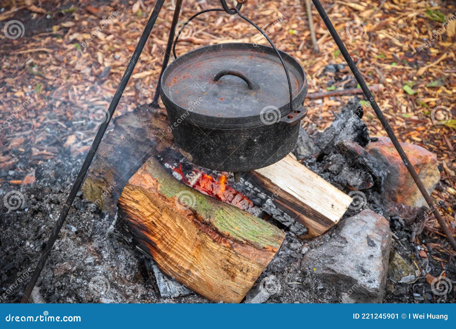 Cooking Food in a Cauldron Over Campfire Stock Image - Image of europe ...