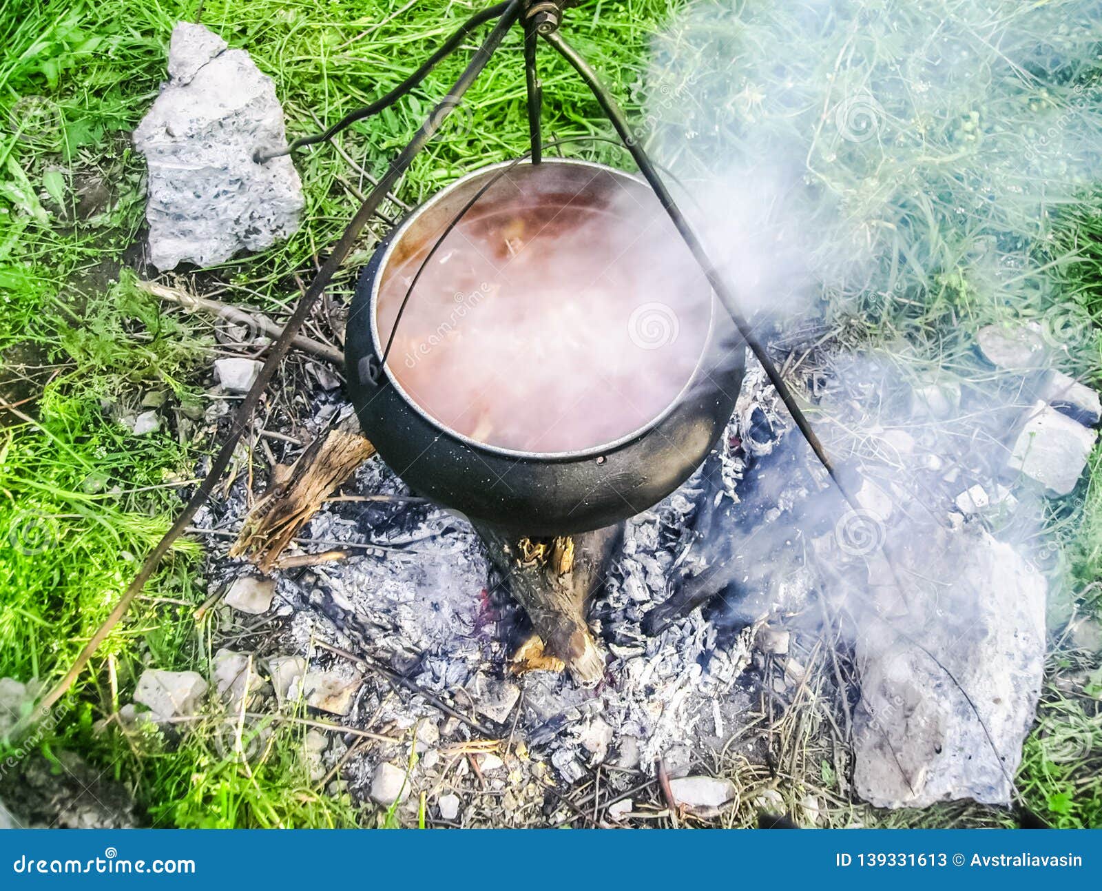 Cooking Food on the Fire in the Pot Stock Image - Image of burn, meal ...