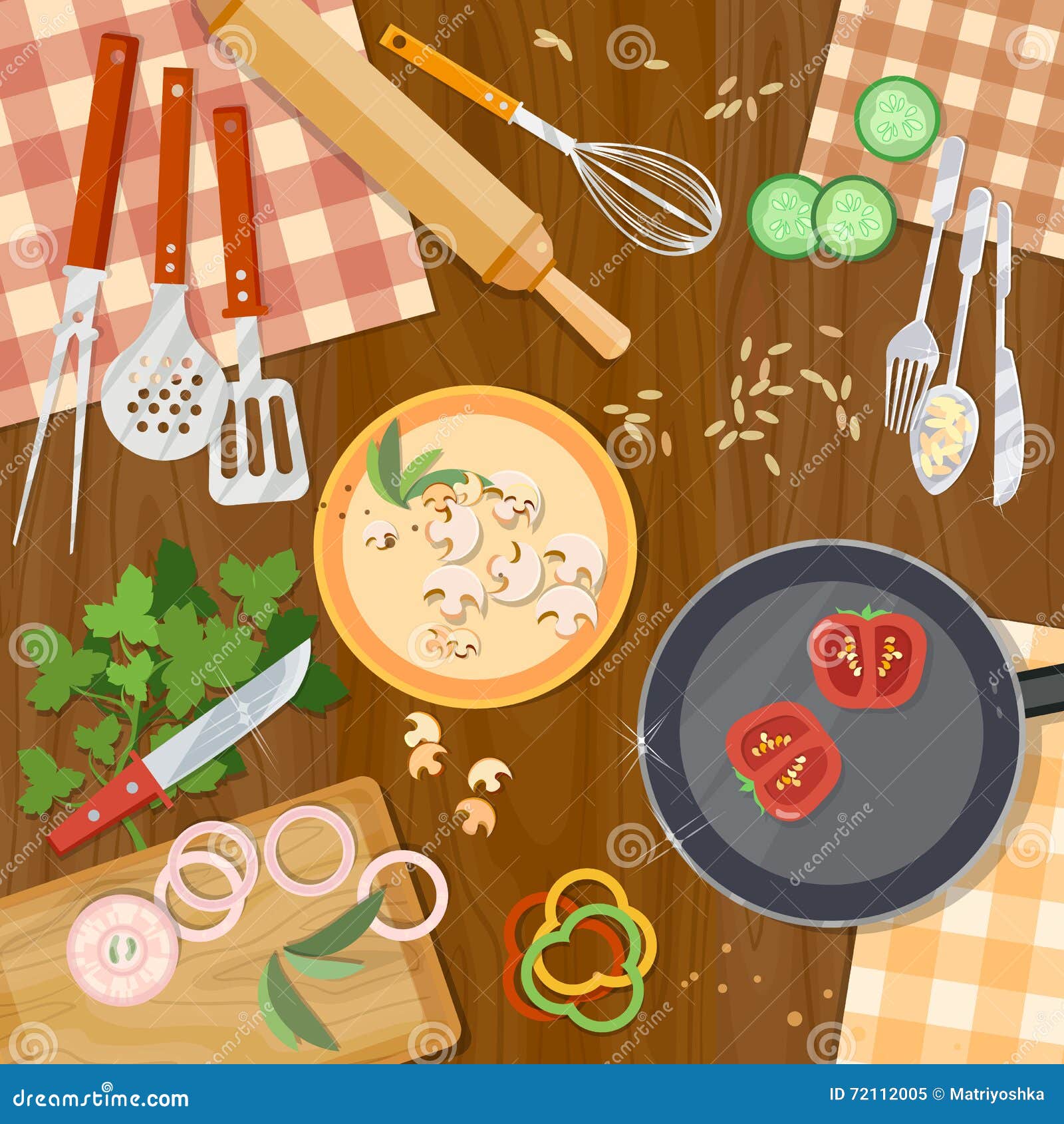 Cooking Food Kitchenware on the Table Top View Stock Vector ...