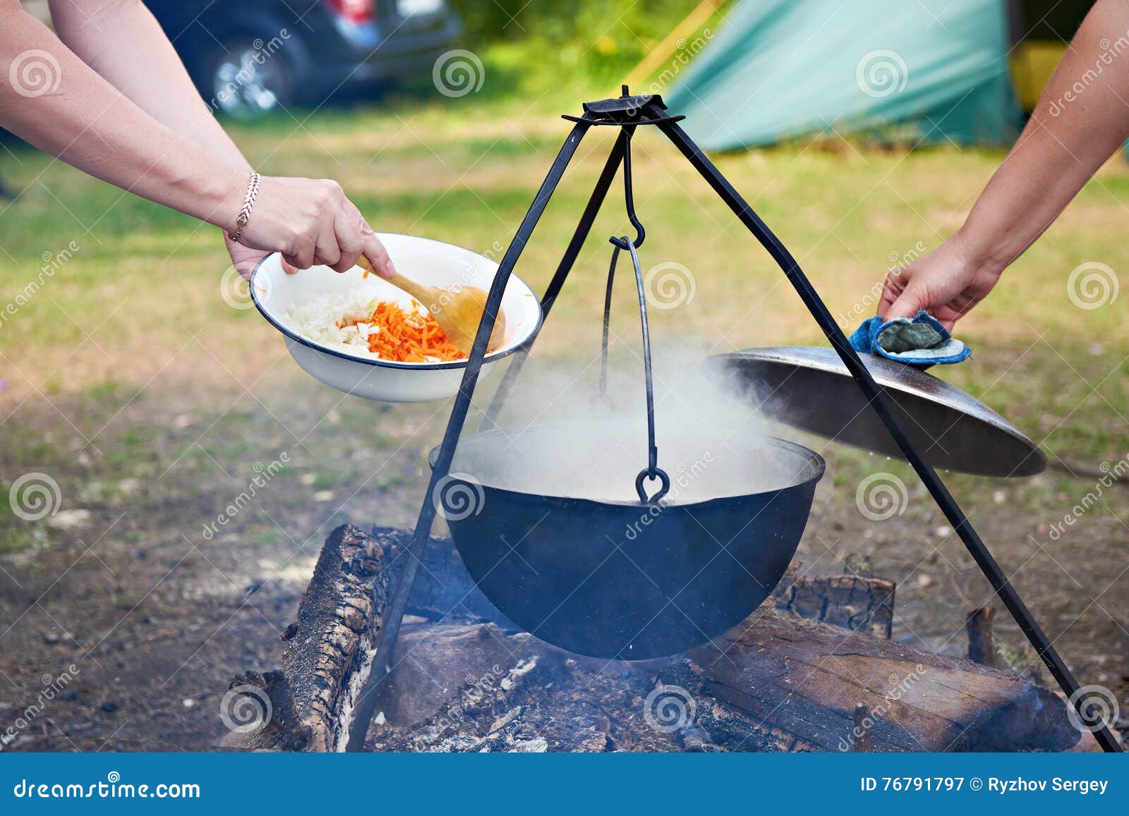 Cooking Food Over Campfire in Hike Stock Image - Image of natural ...