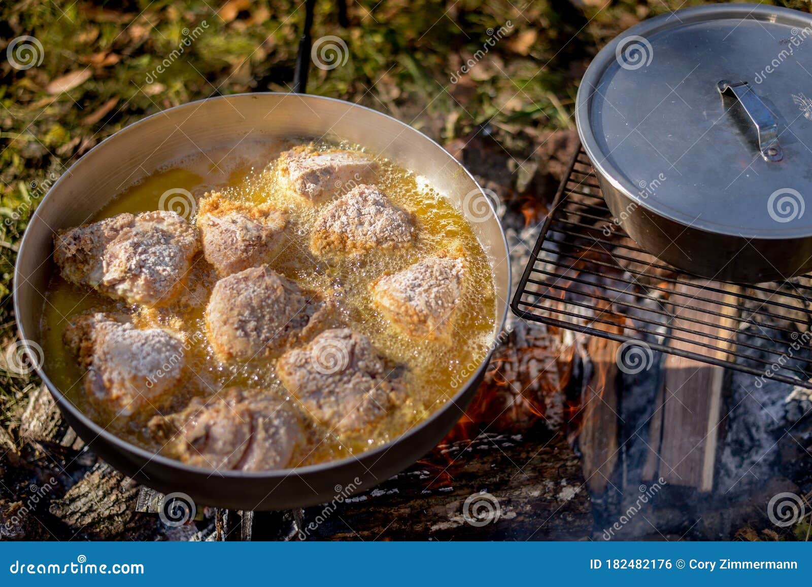 Cooking Food Over Open Fire while Camping on an Adventure Stock Photo ...
