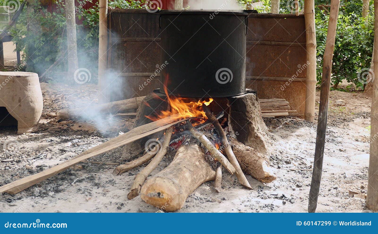 Large Pot Cooking Over Open Fire on Wood and Stone ( Close Up ) Stock ...