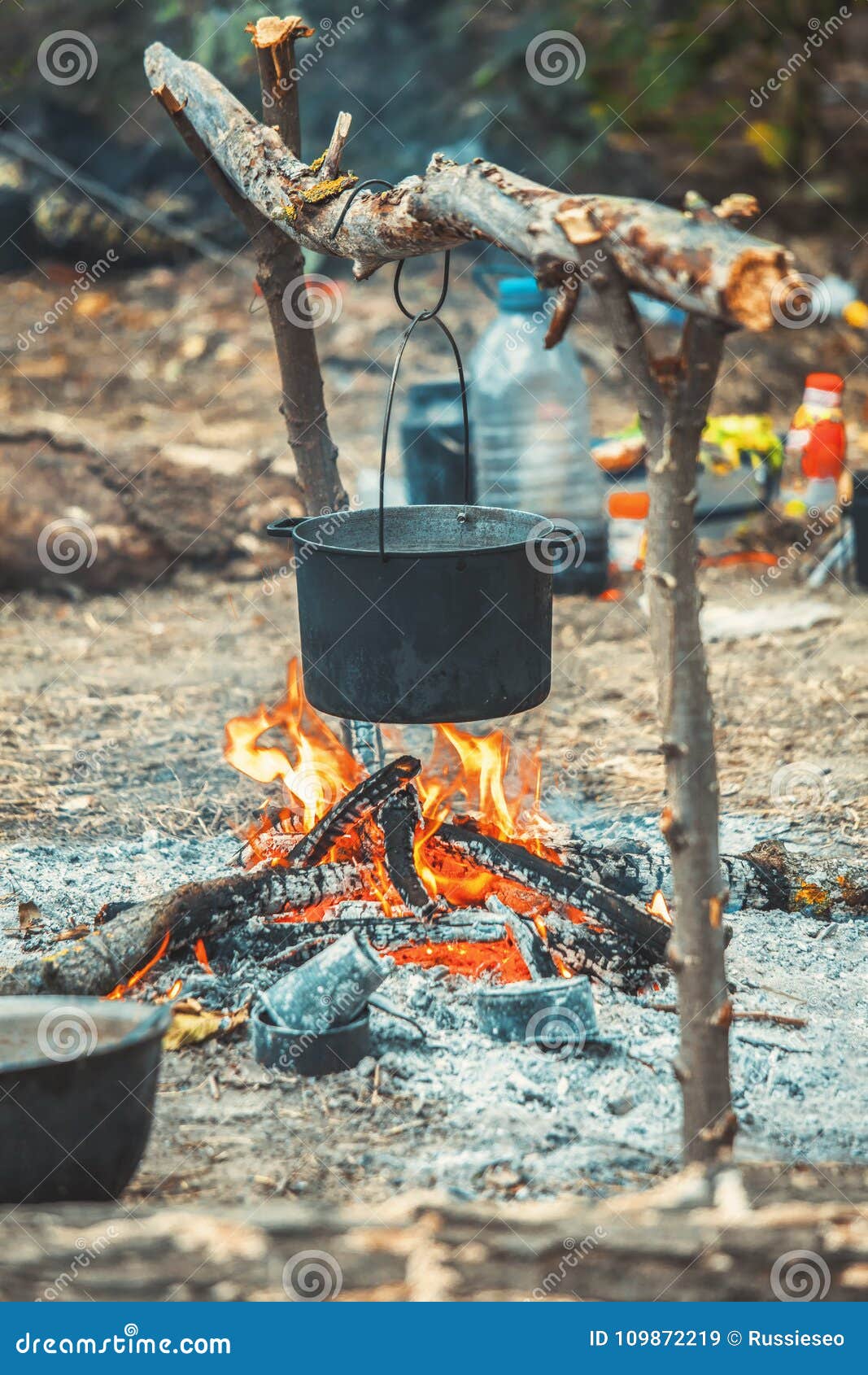 Cauldron on fire stock image. Image of wild, temperature - 109872219