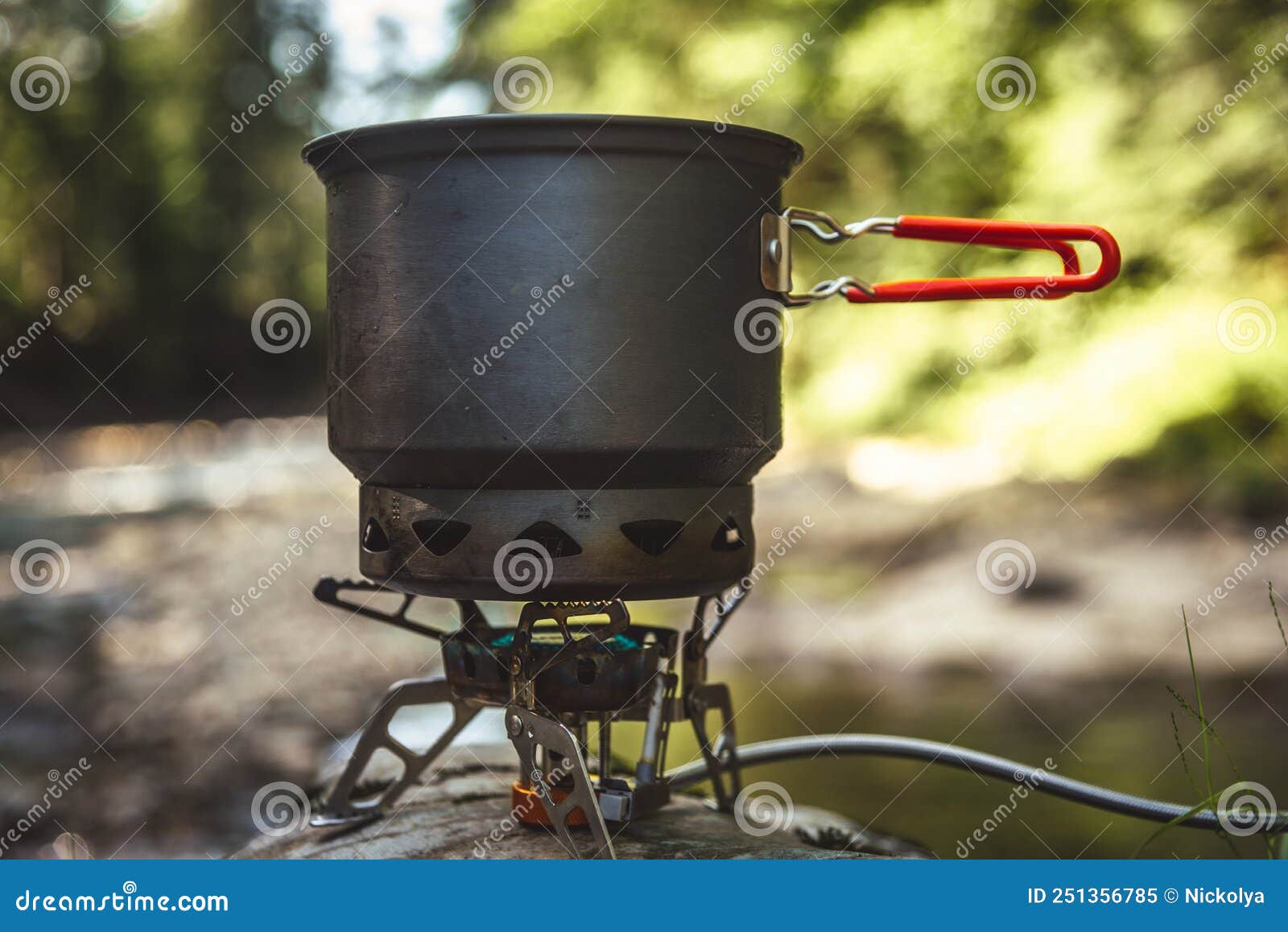 Cooking Food Using Camping Gas during the Hike. Stock Image - Image of ...