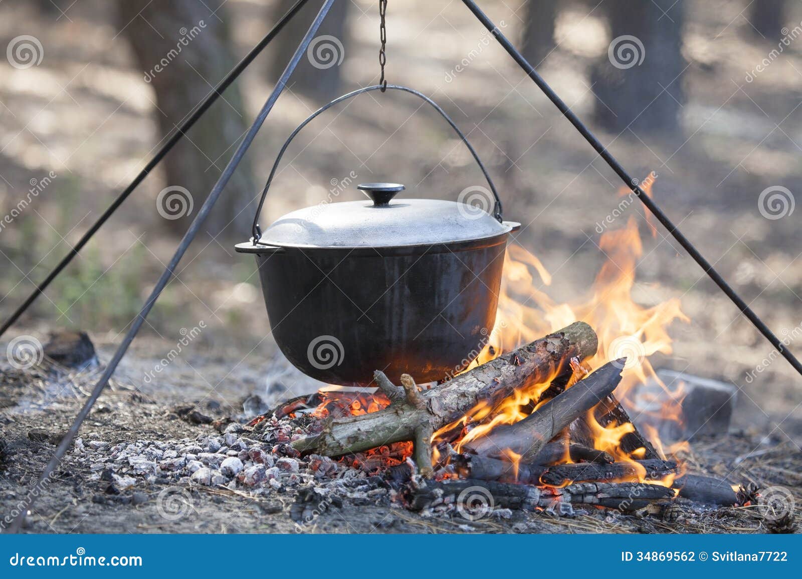 Cooking in the forest. stock photo. Image of activity - 34869562