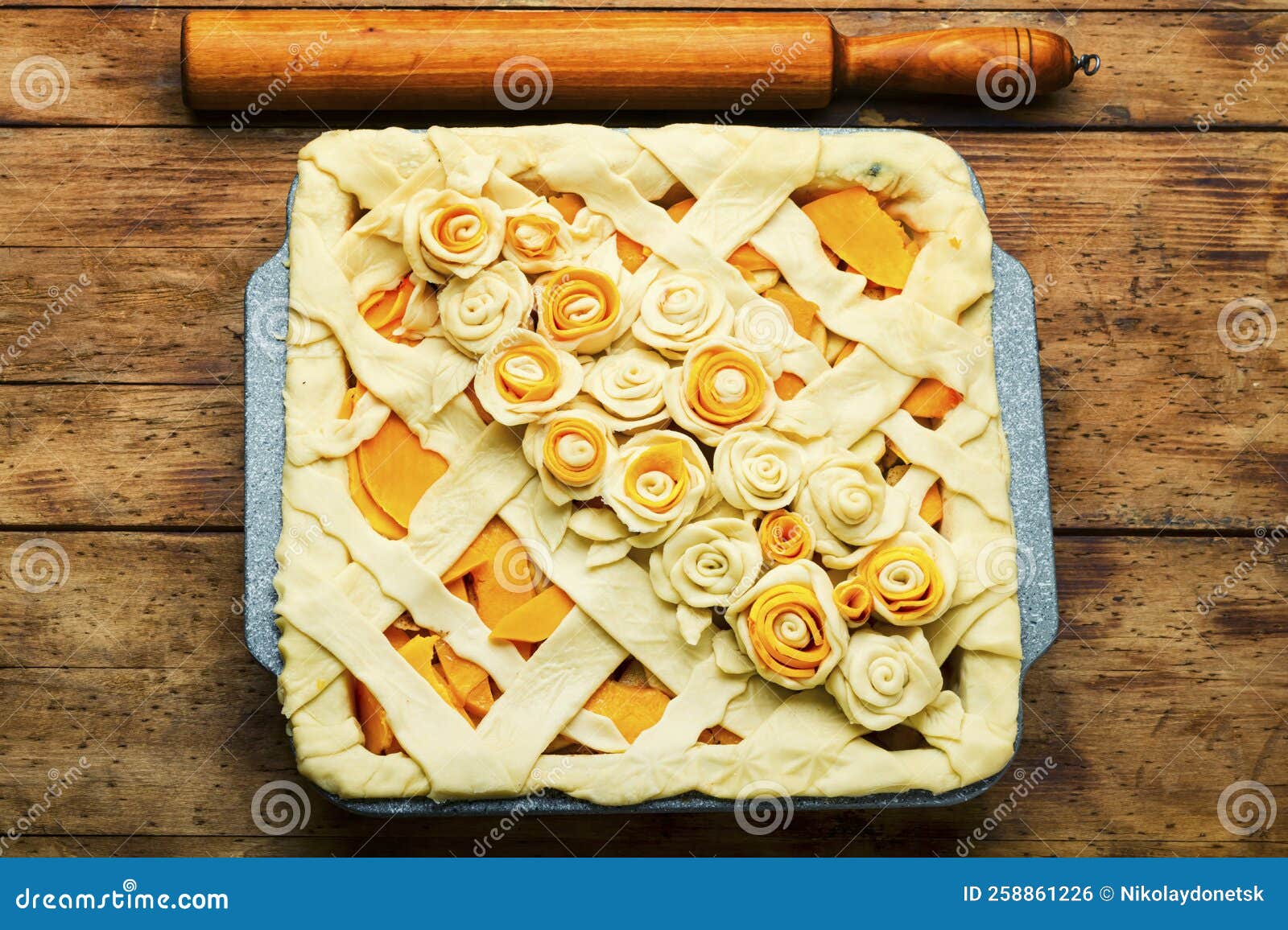 Preparing Uncooked Pumpkin Pie Stock Photo - Image of decorated, sweet ...