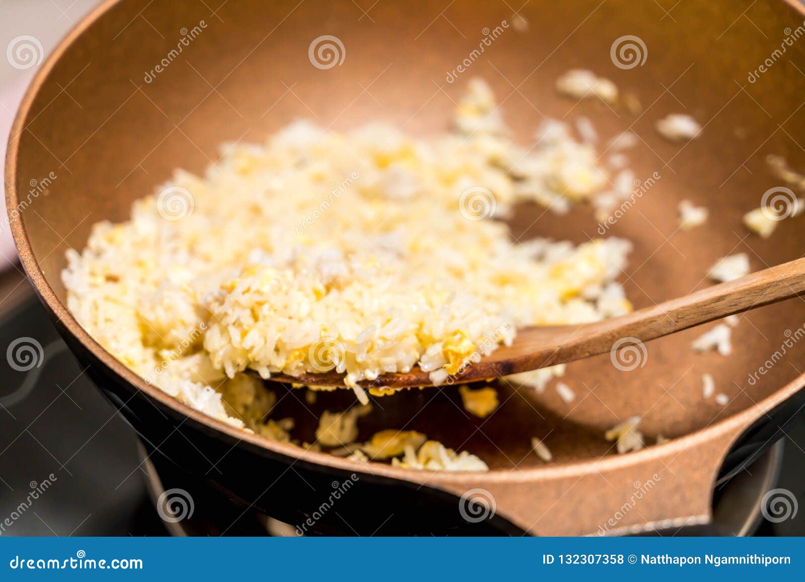 Cooking fried rice stock photo. Image of fast, green - 132307358