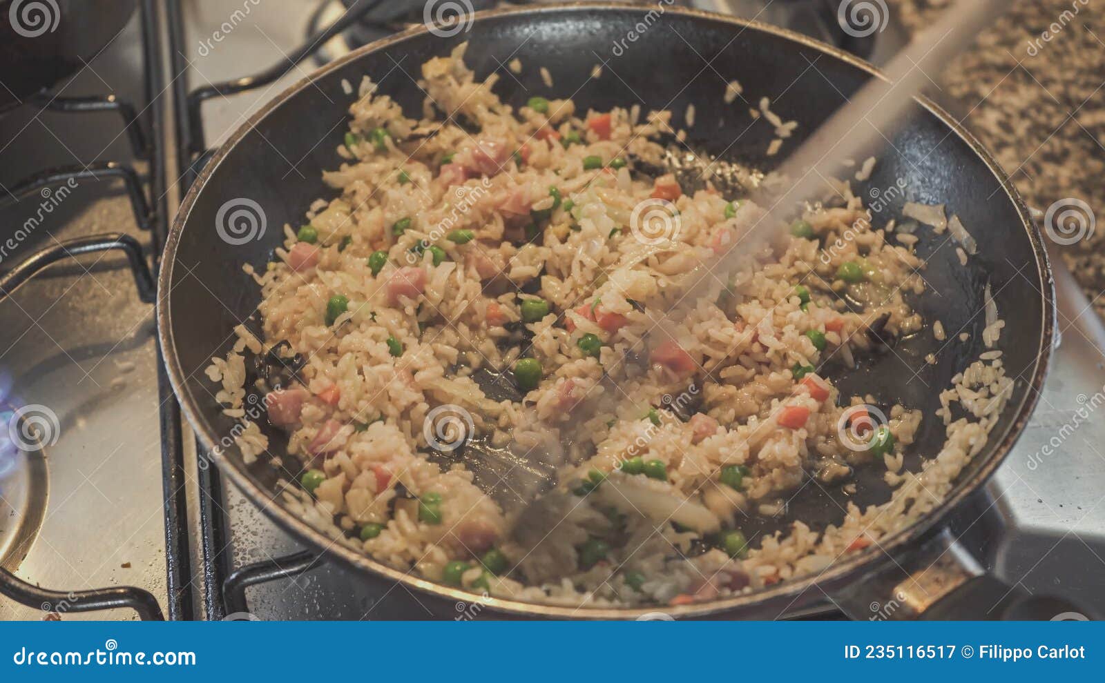 Cooking fried rice pan stock video. Video of chili, healthy - 235116517