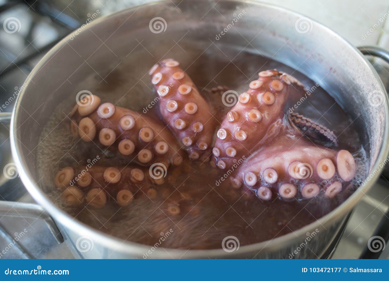 Cooking Genuine Octopus in Water Boiling Stock Image - Image of ocean ...