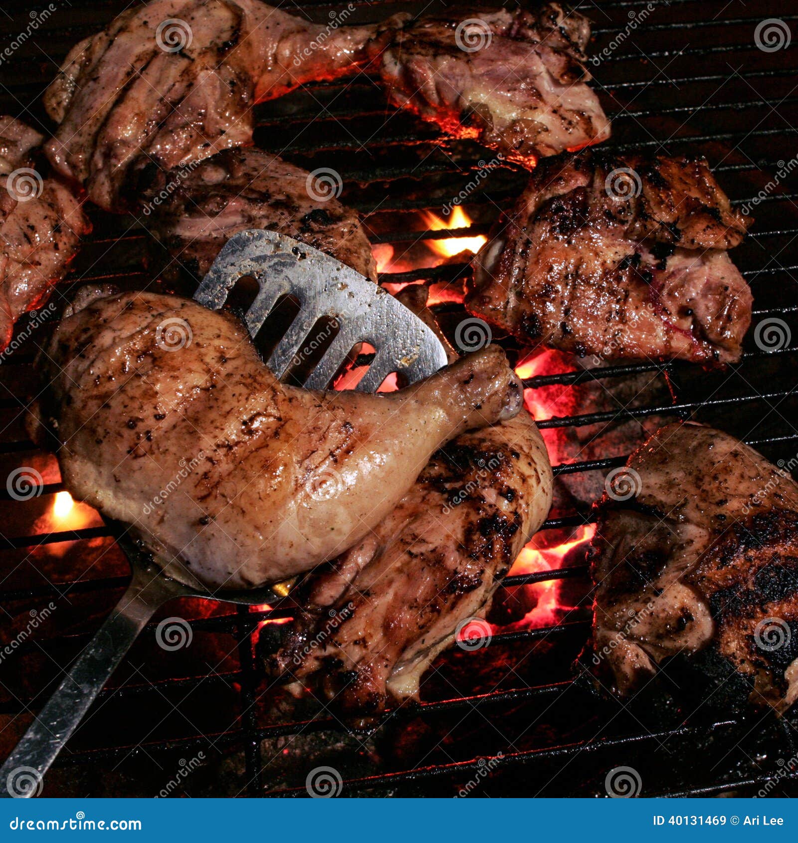 Cooking Grilled Chicken on an Open Flame Stock Image - Image of seared ...