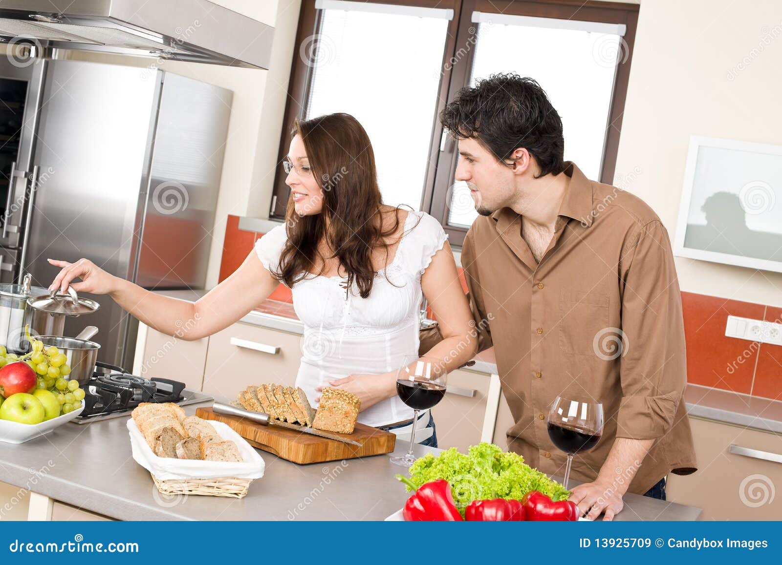 Cooking - Happy Couple in Modern Kitchen Stock Image - Image of indoors ...