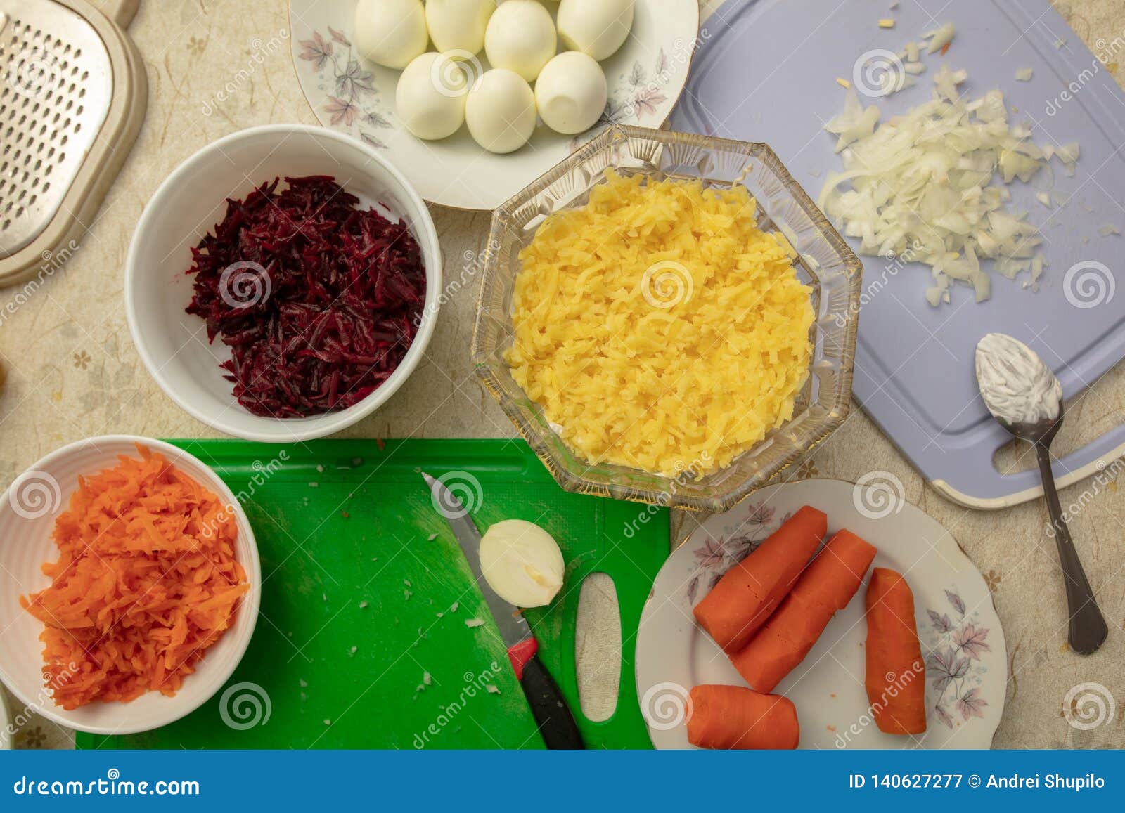 Cooking Herring Under a Fur Coat in the Kitchen Stock Image - Image of ...