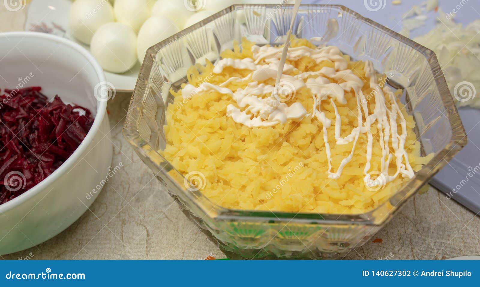 Cooking Herring Under a Fur Coat in the Kitchen Stock Photo - Image of ...