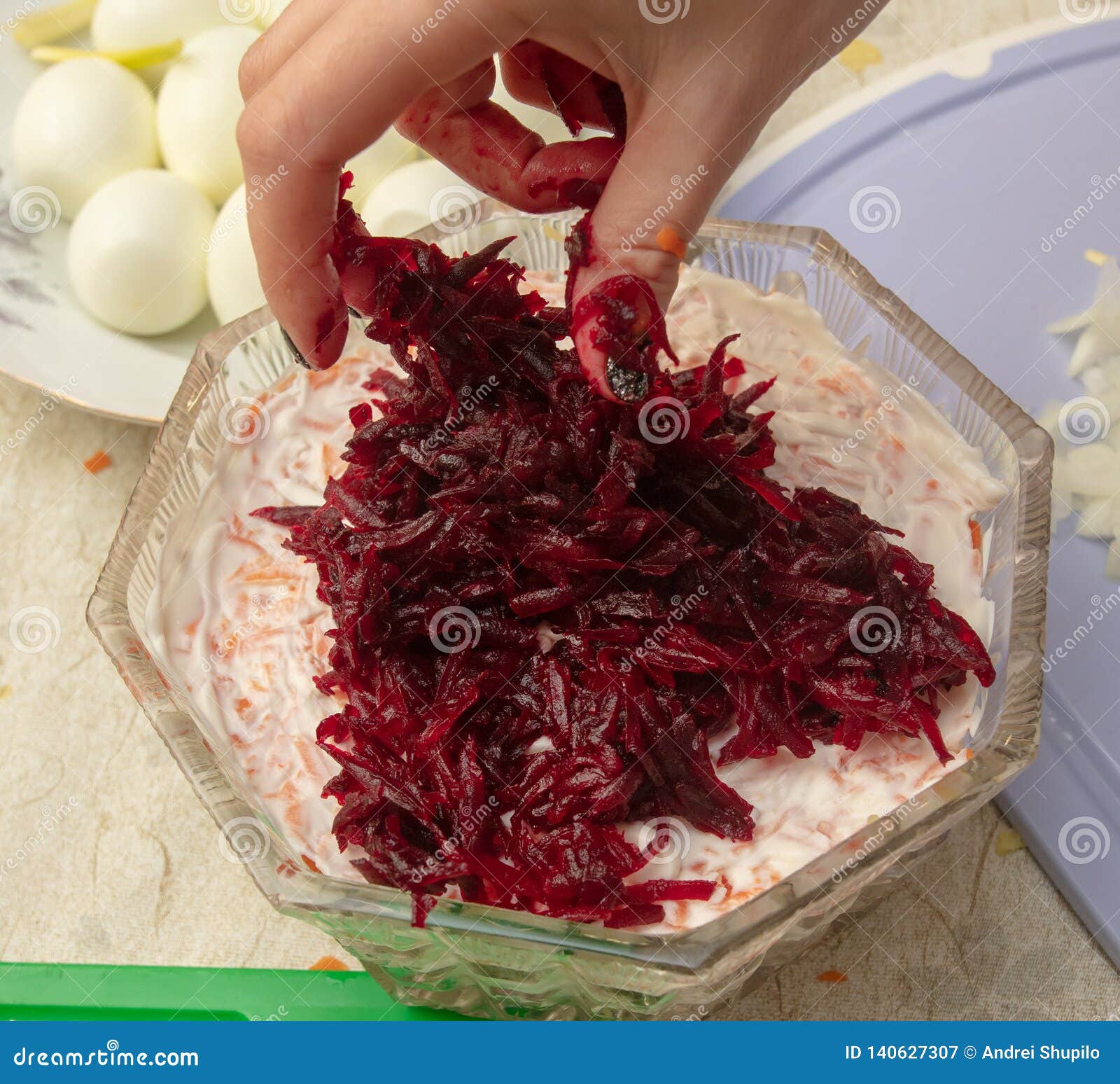 Cooking Herring Under a Fur Coat in the Kitchen Stock Image - Image of ...