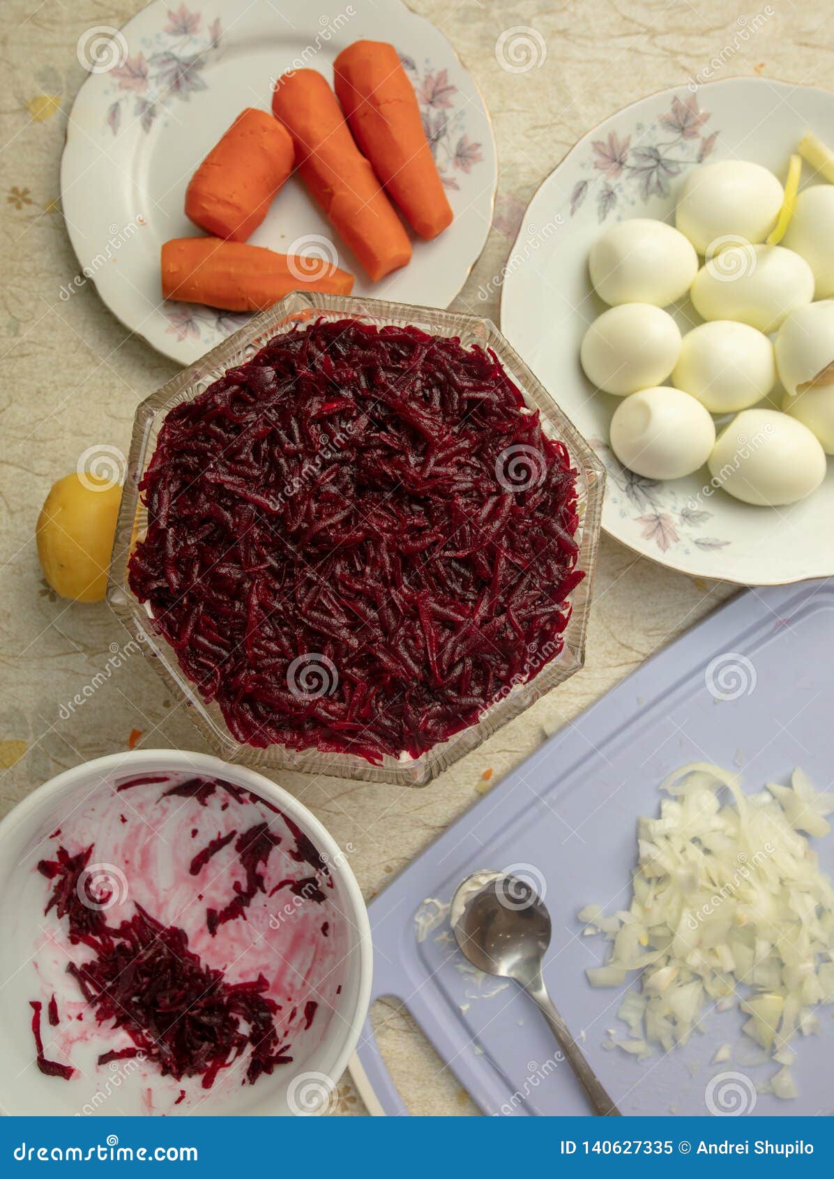 Cooking Herring Under a Fur Coat in the Kitchen Stock Image - Image of ...