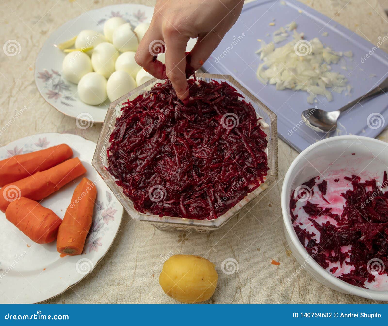 Cooking Herring Under a Fur Coat in the Kitchen Stock Photo - Image of ...