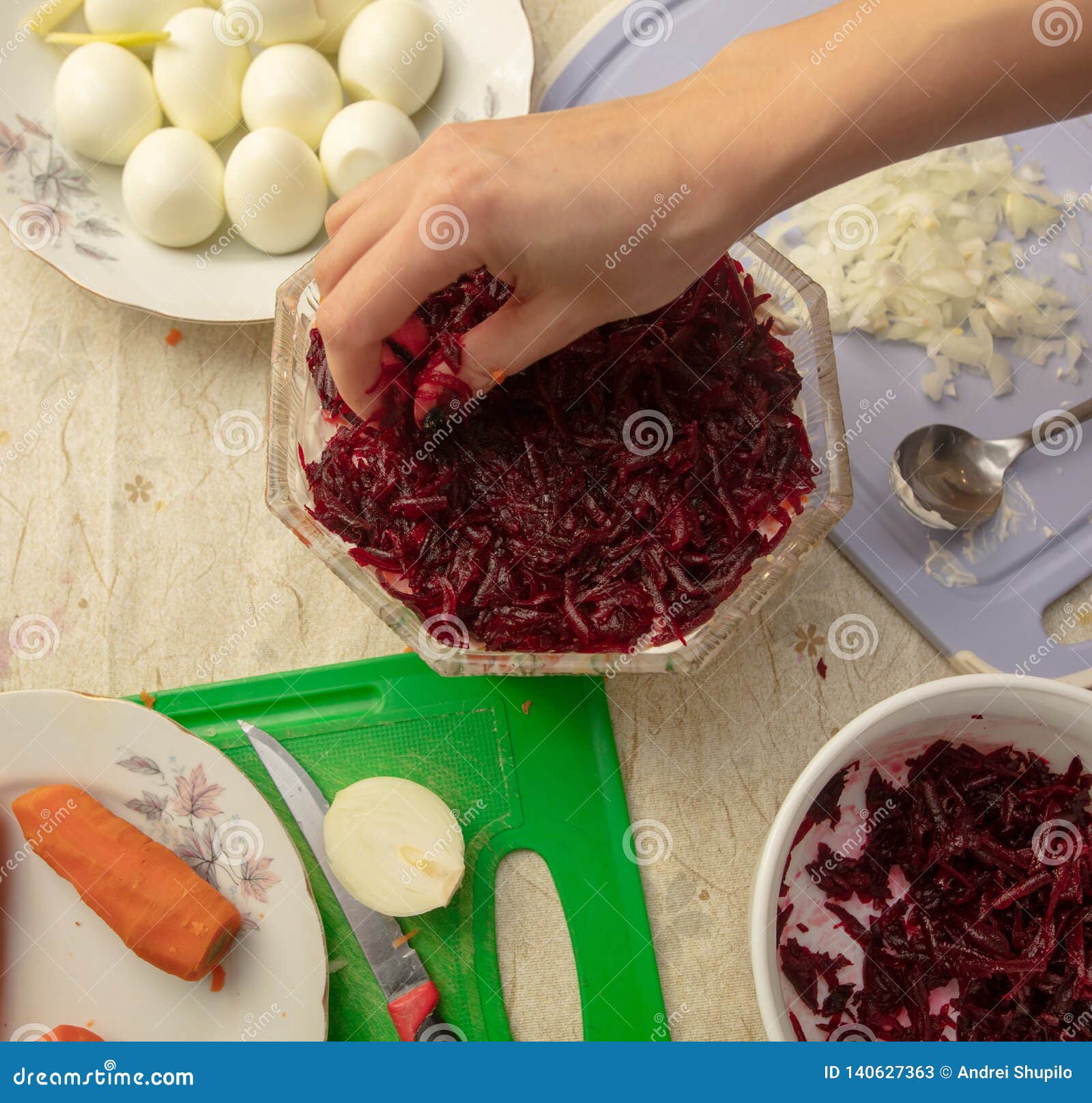 Cooking Herring Under a Fur Coat in the Kitchen Stock Image - Image of ...