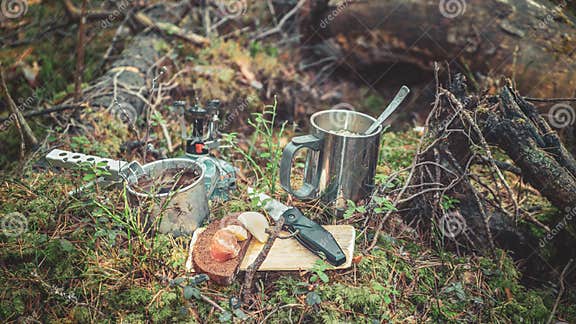 Cooking in a hike stock photo. Image of outdoor, tourist - 183305878