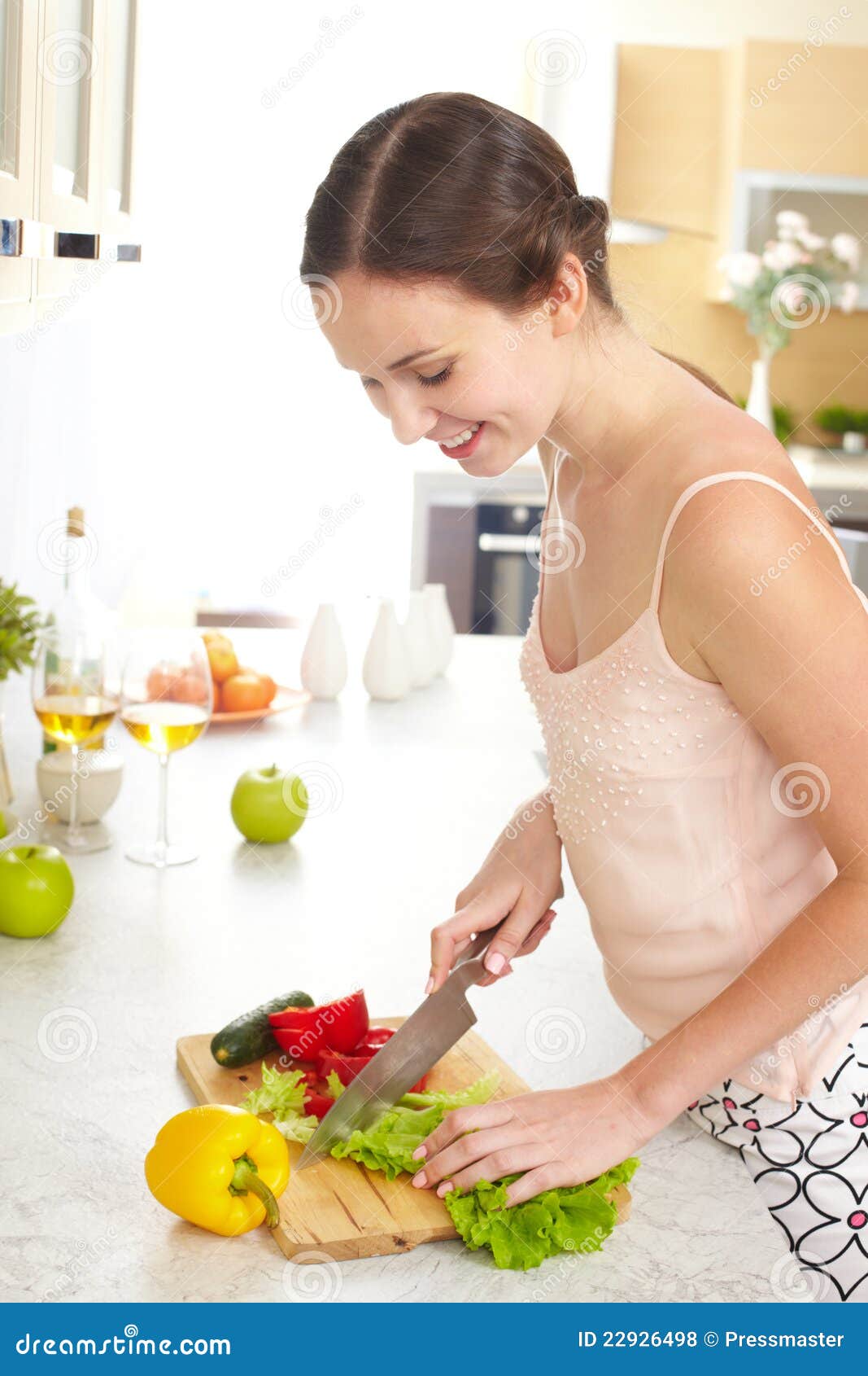 Cooking at home stock photo. Image of brunette, cucumber - 22926498
