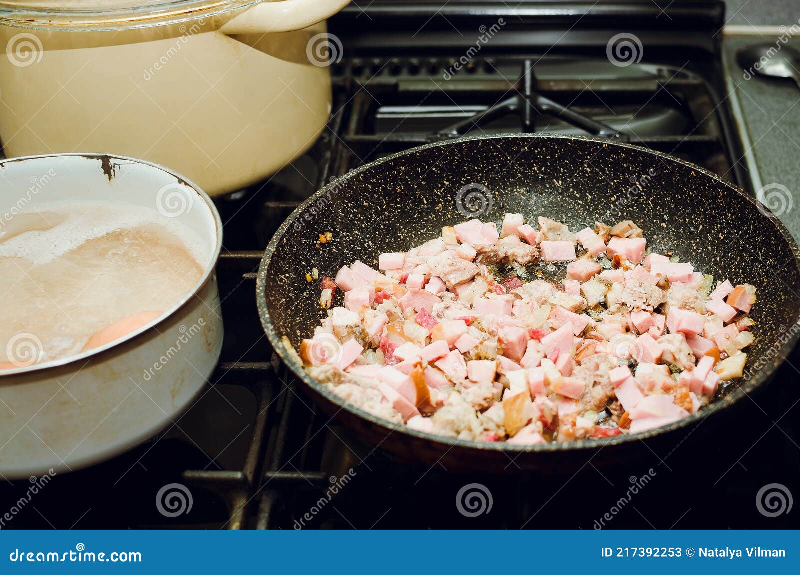 Cooking at Home on the Stove Stock Image - Image of background, grilled ...