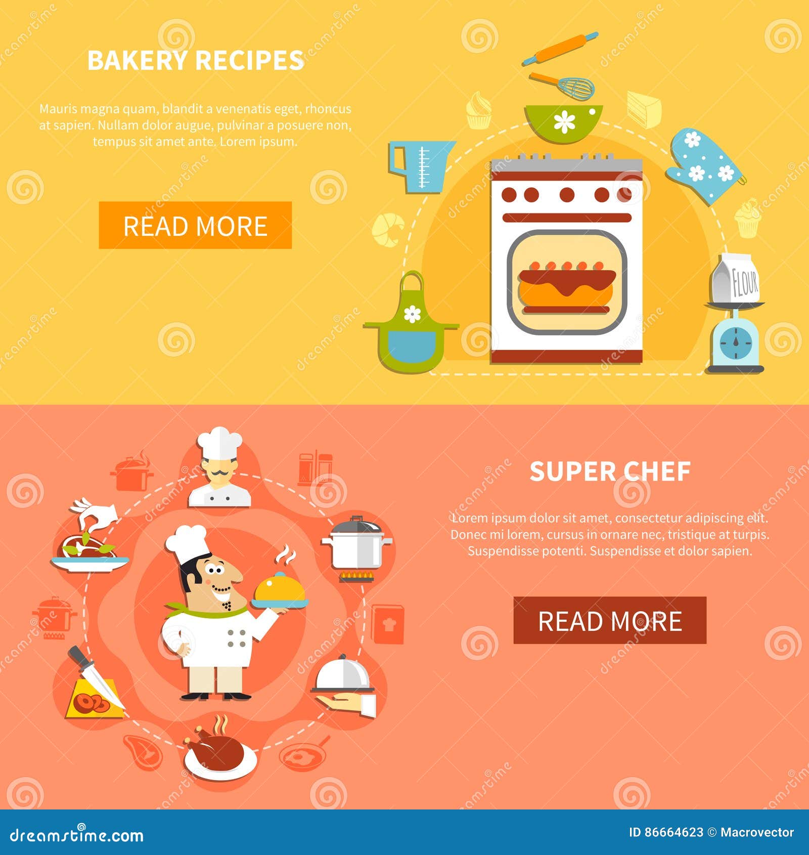 Cooking Horizontal Banners stock vector. Illustration of food - 86664623