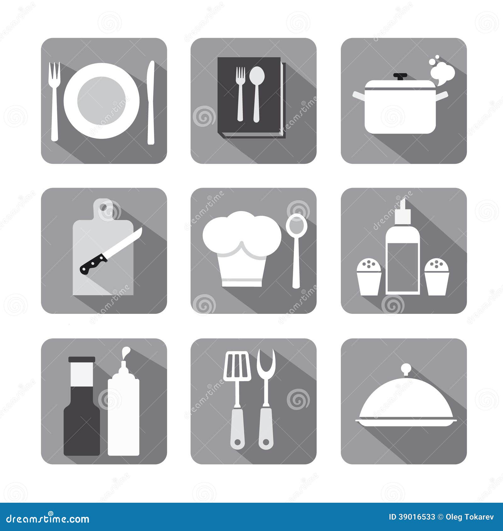 Cooking icon set flat gray stock illustration. Illustration of plate ...