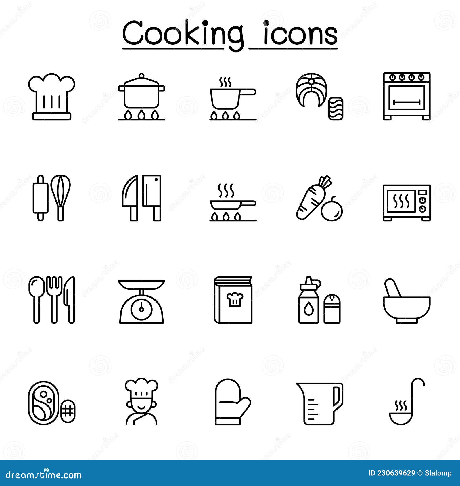 Cooking Icon Set in Thin Line Style Stock Vector - Illustration of ...