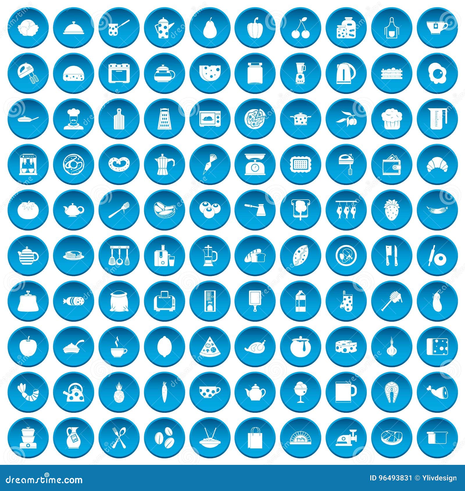 100 cooking icons set blue stock vector. Illustration of food - 96493831