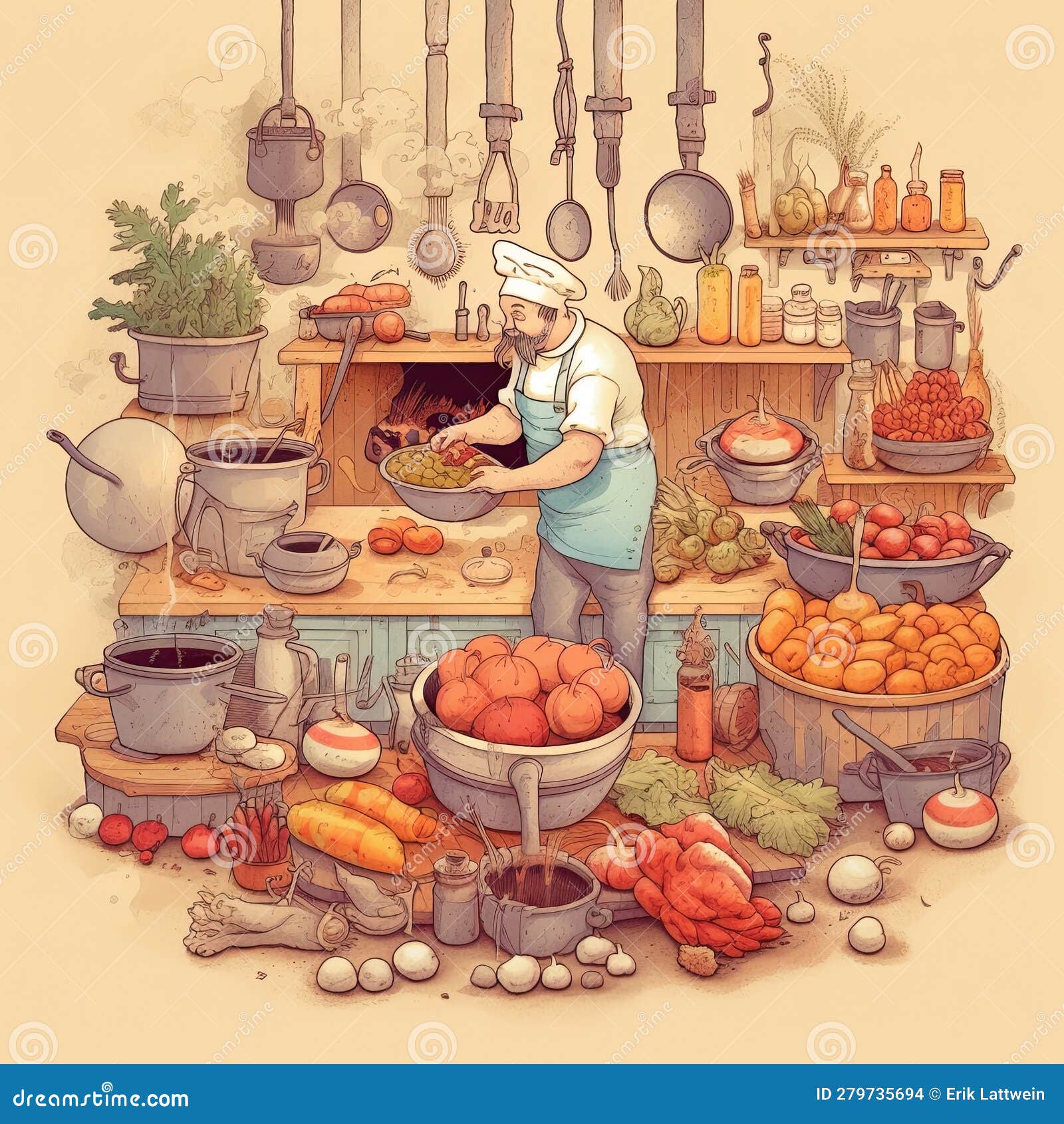 Cooking Illustration - Made with Generative AI Tools Stock Illustration ...