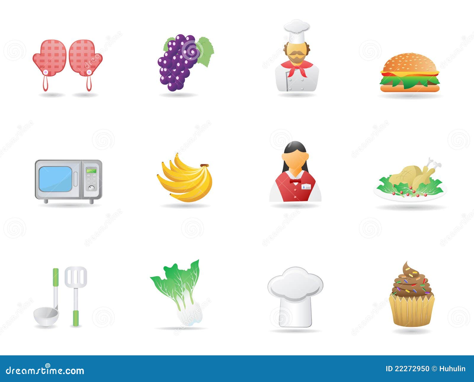 Cooking Ingredient and Restaurant Icons Stock Vector - Illustration of ...