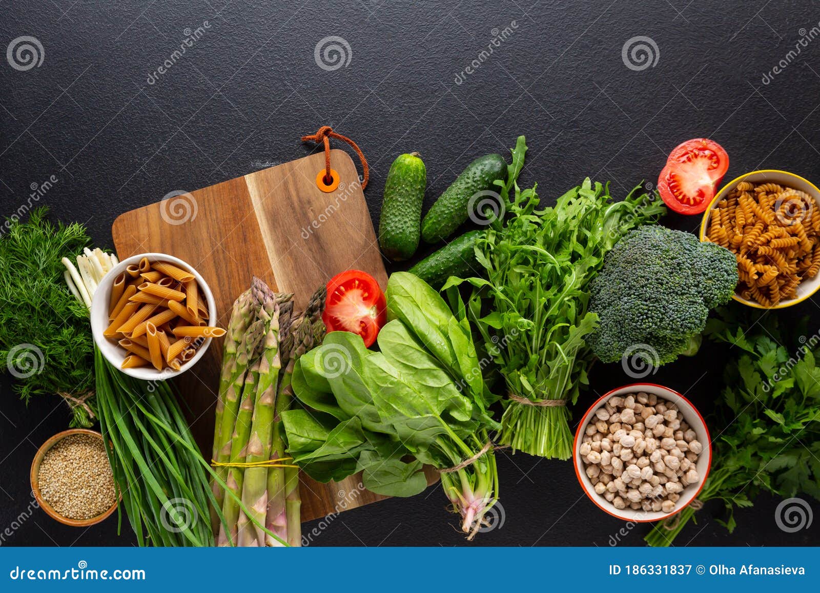Cooking Ingredients on Balck Stone Table, Fresh Vegetables Stock Image ...