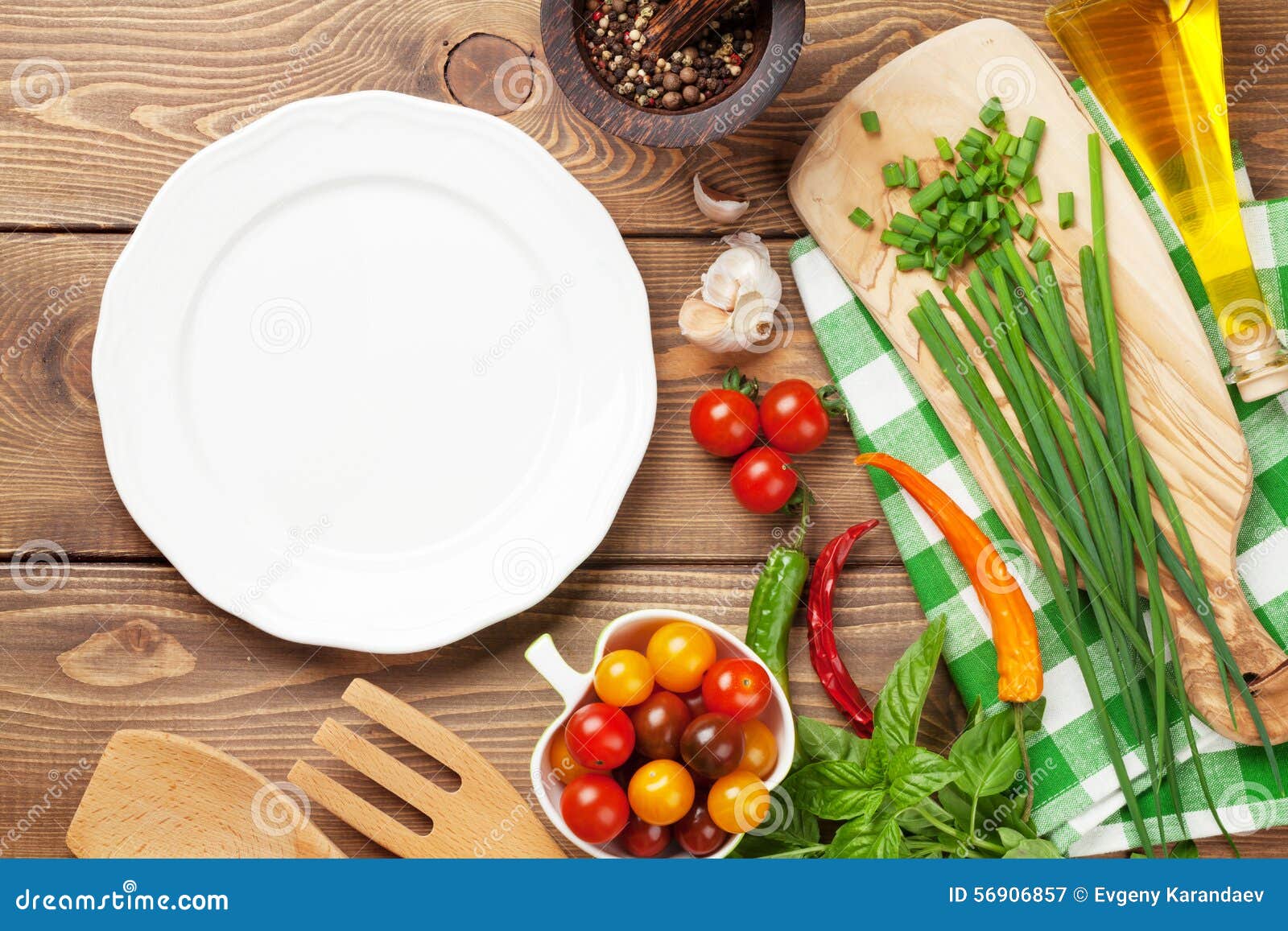 Cooking Ingredients and Empty Plate Stock Image - Image of herbs ...